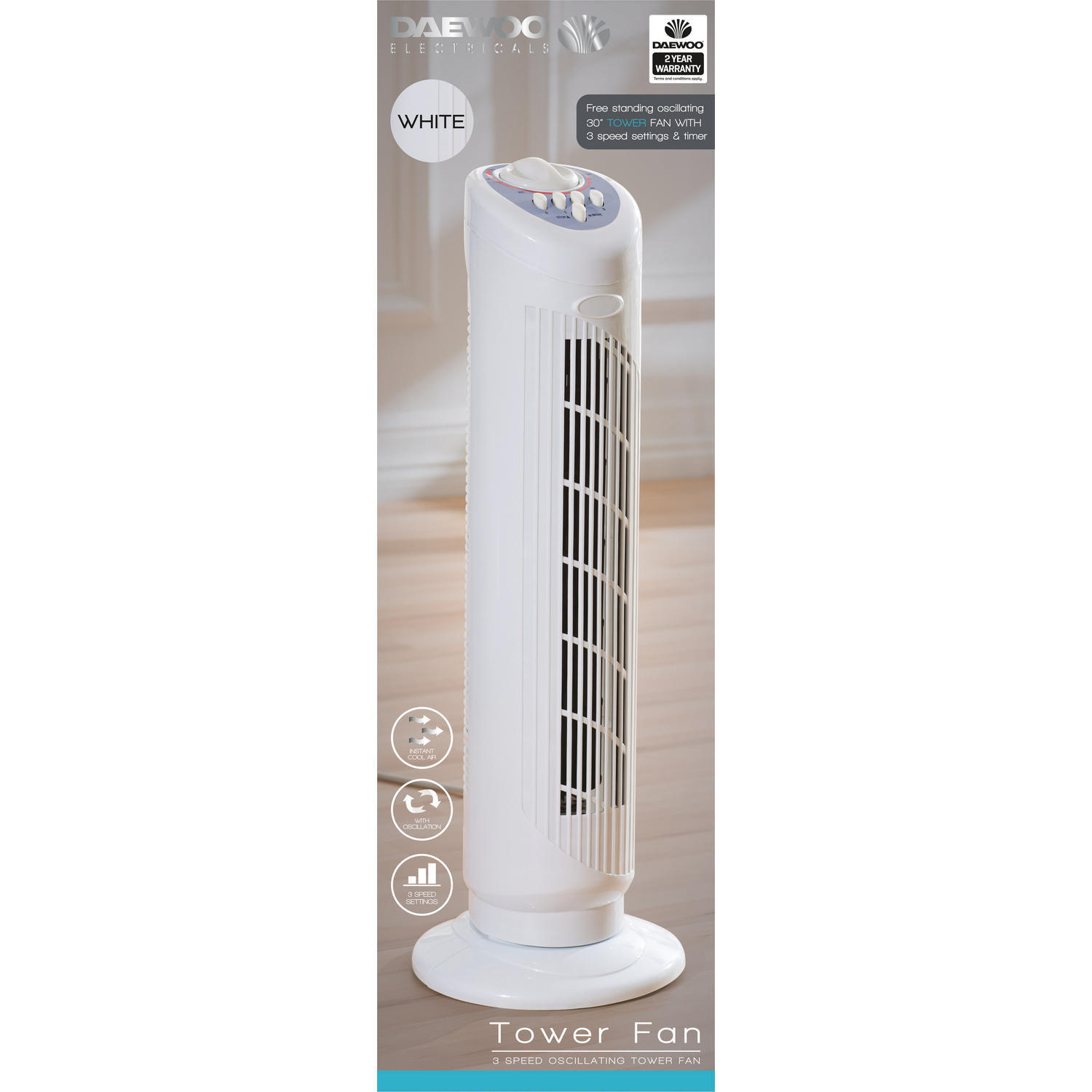 Daewoo 30" White Tower Fan | Appliances | Iceland Foods