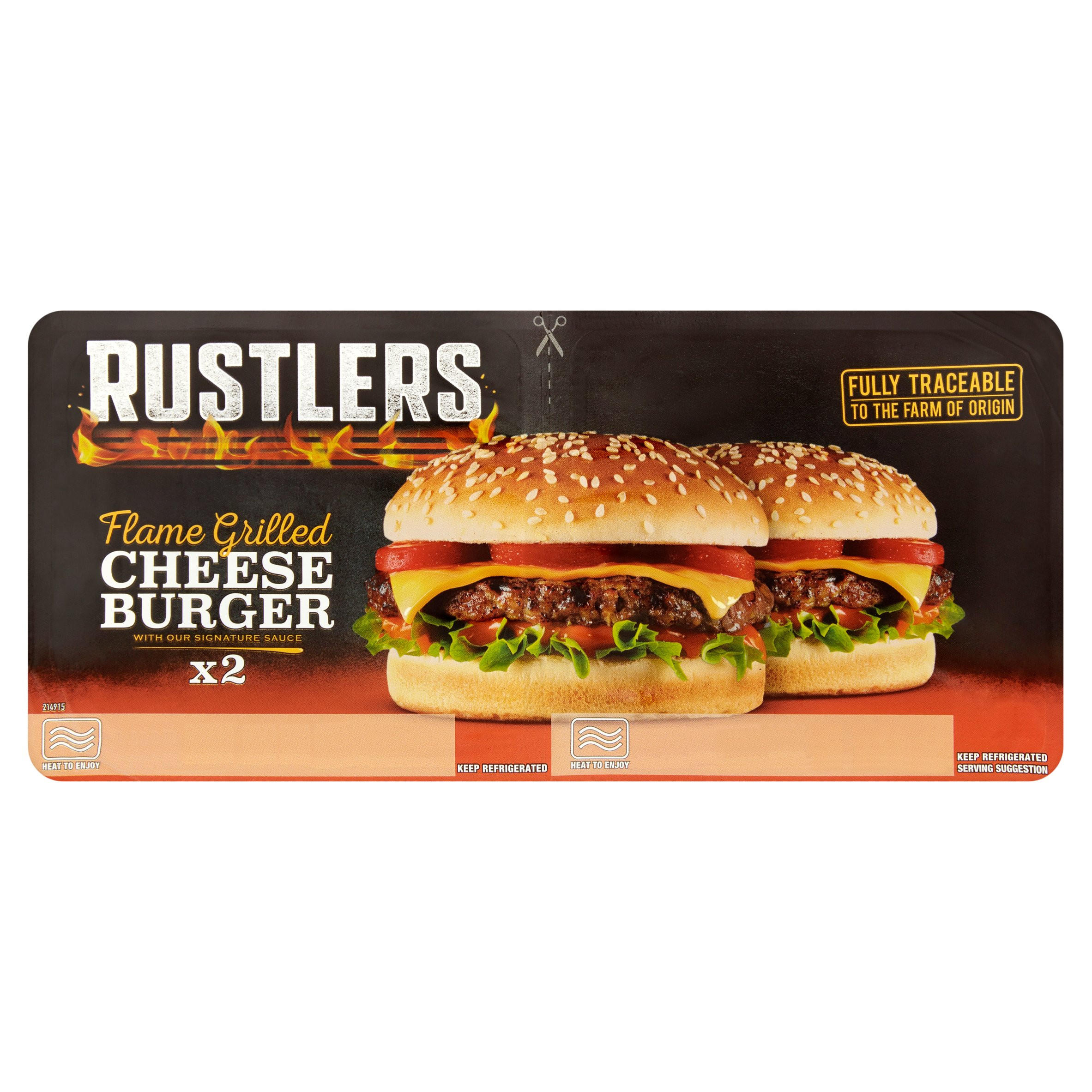 Rustlers Flame Grilled Cheese Burger 2 x 140g (280g) | Chilled Ready ...