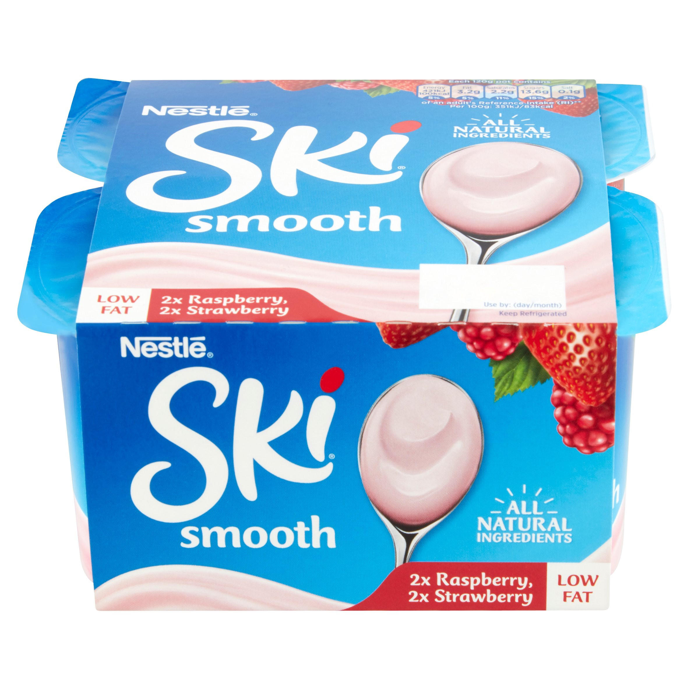 Ski Smooth Raspberry Strawberry Yogurt 4 X 120g 480g Low Fat And Fat Free Yogurt Iceland Foods