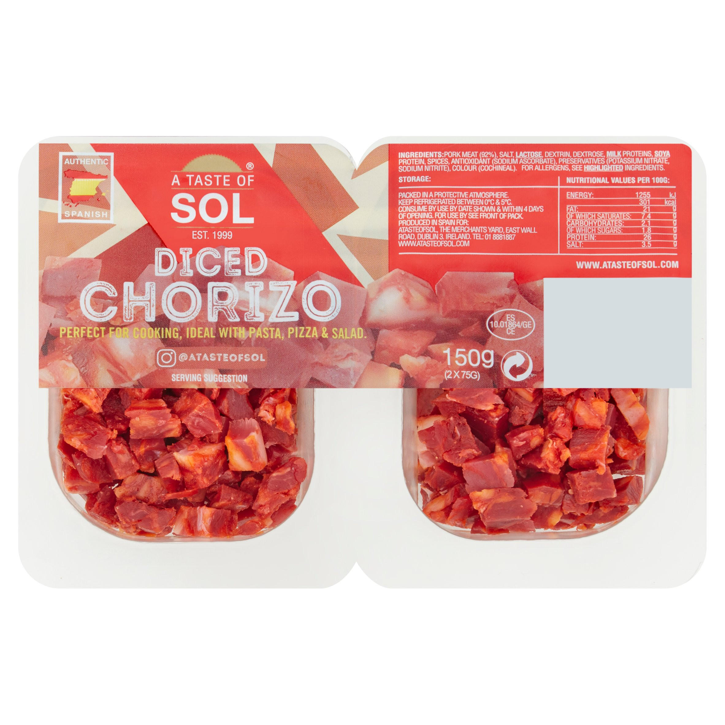 A Taste of Sol Diced Chorizo 2 x 75g (150g) | Continental Meats ...