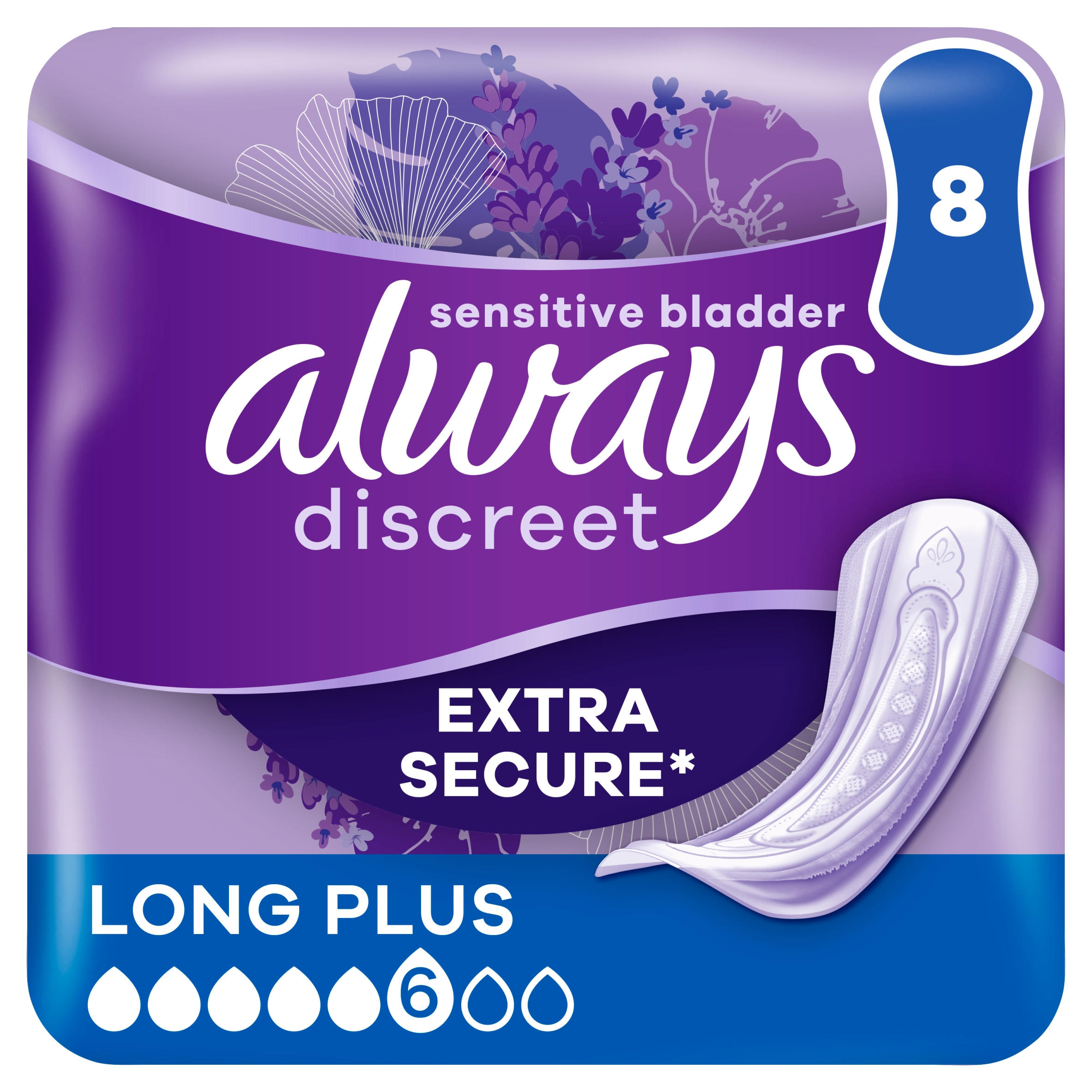 Always Discreet Incontinence Pads Women Long Plus 8 Count | Womens ...