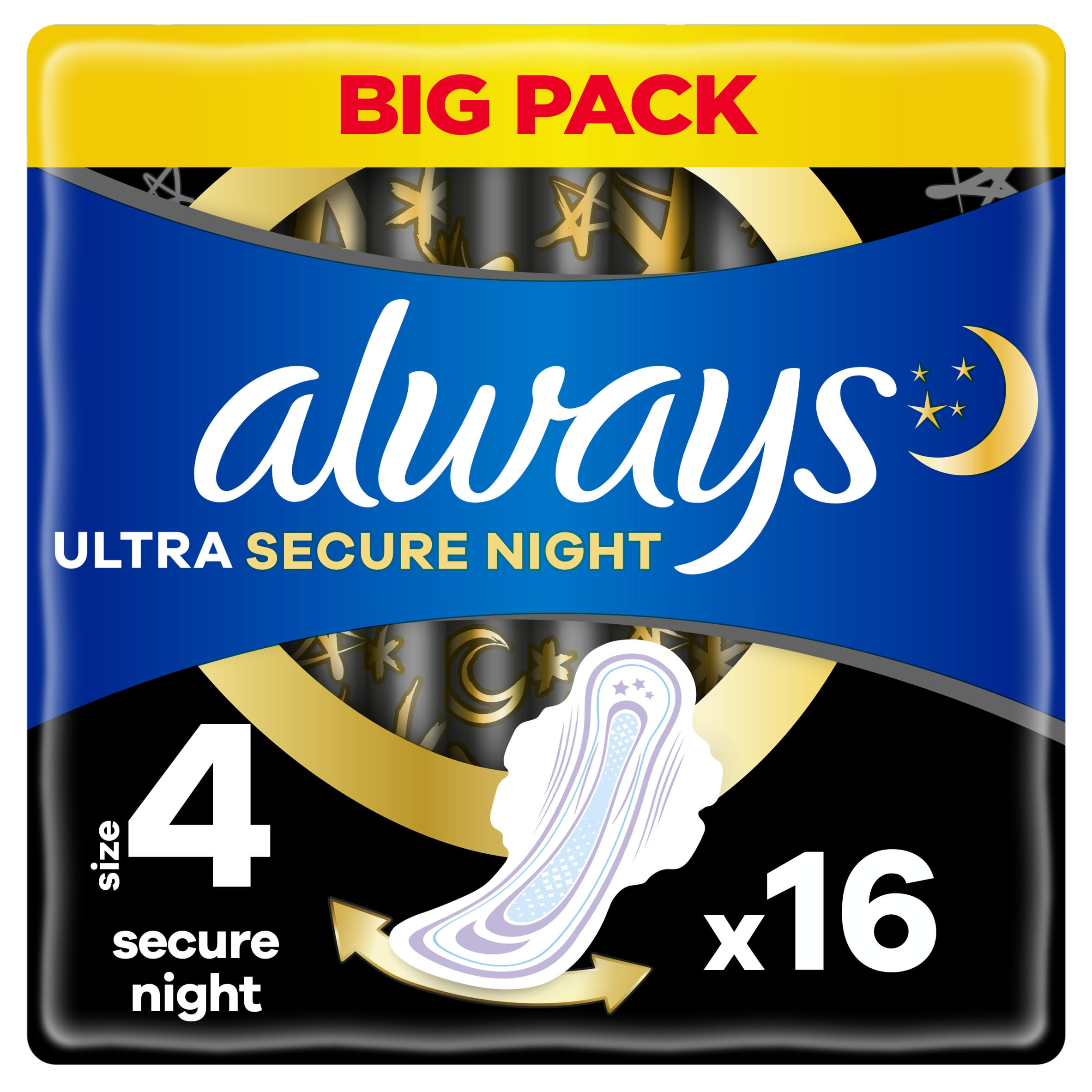 Always Ultra Secure Night Sanitary Towels (Size 4) Wings 16 Pads ...