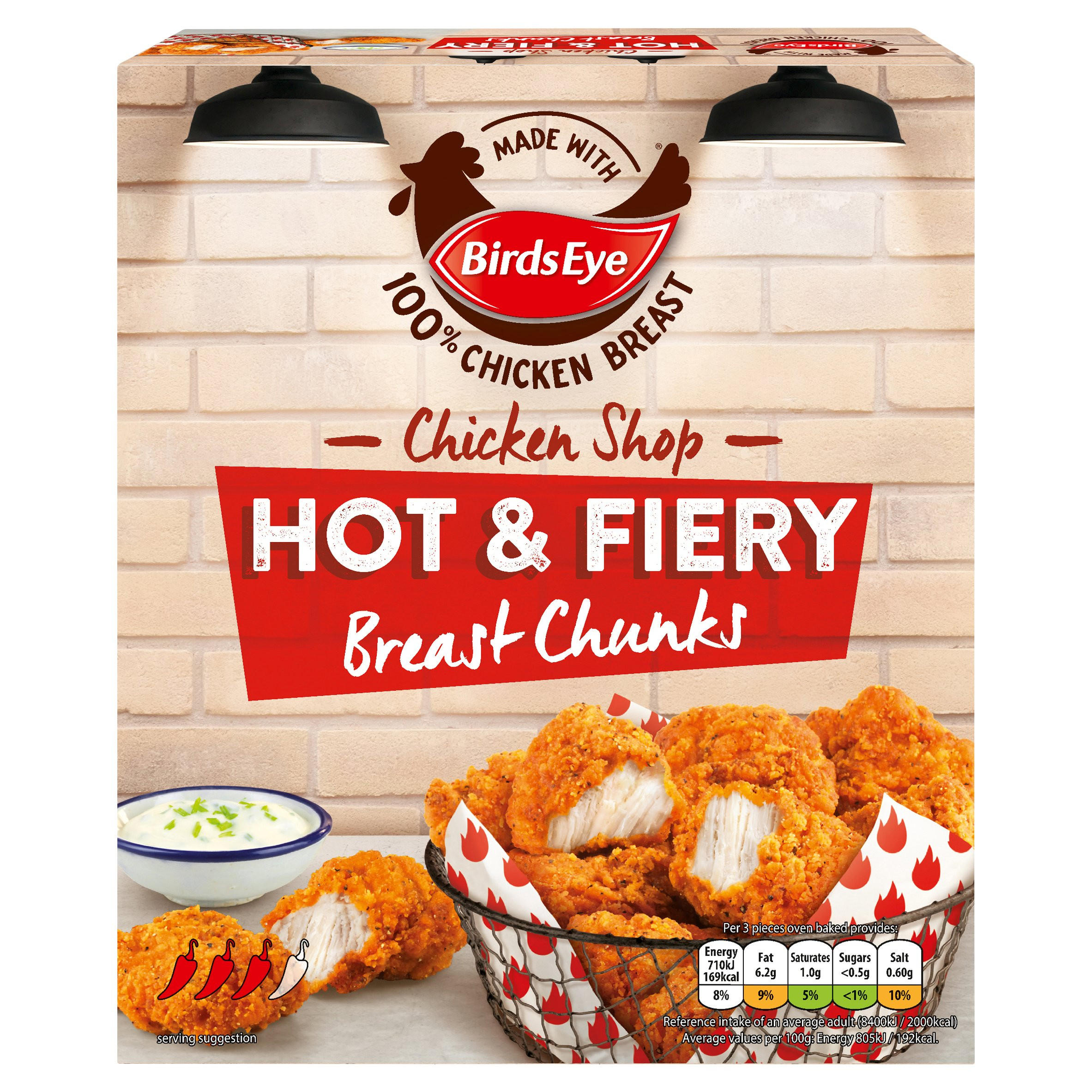 Birds Eye Chicken Shop Hot & Fiery Breaded Chicken Breast Chunks 350g ...