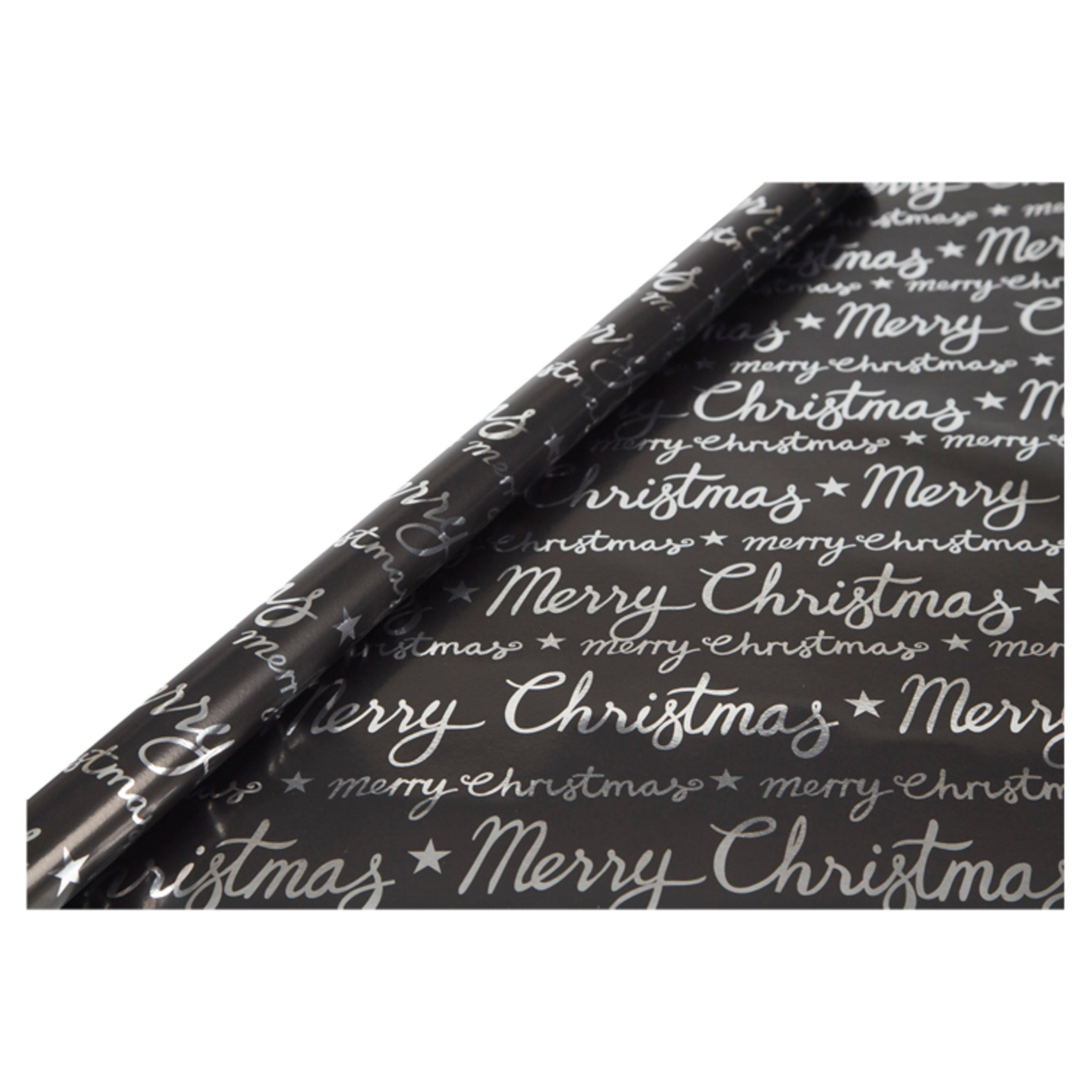 Black & Silver Merry Christmas Foil Wrap | Household Essentials ...