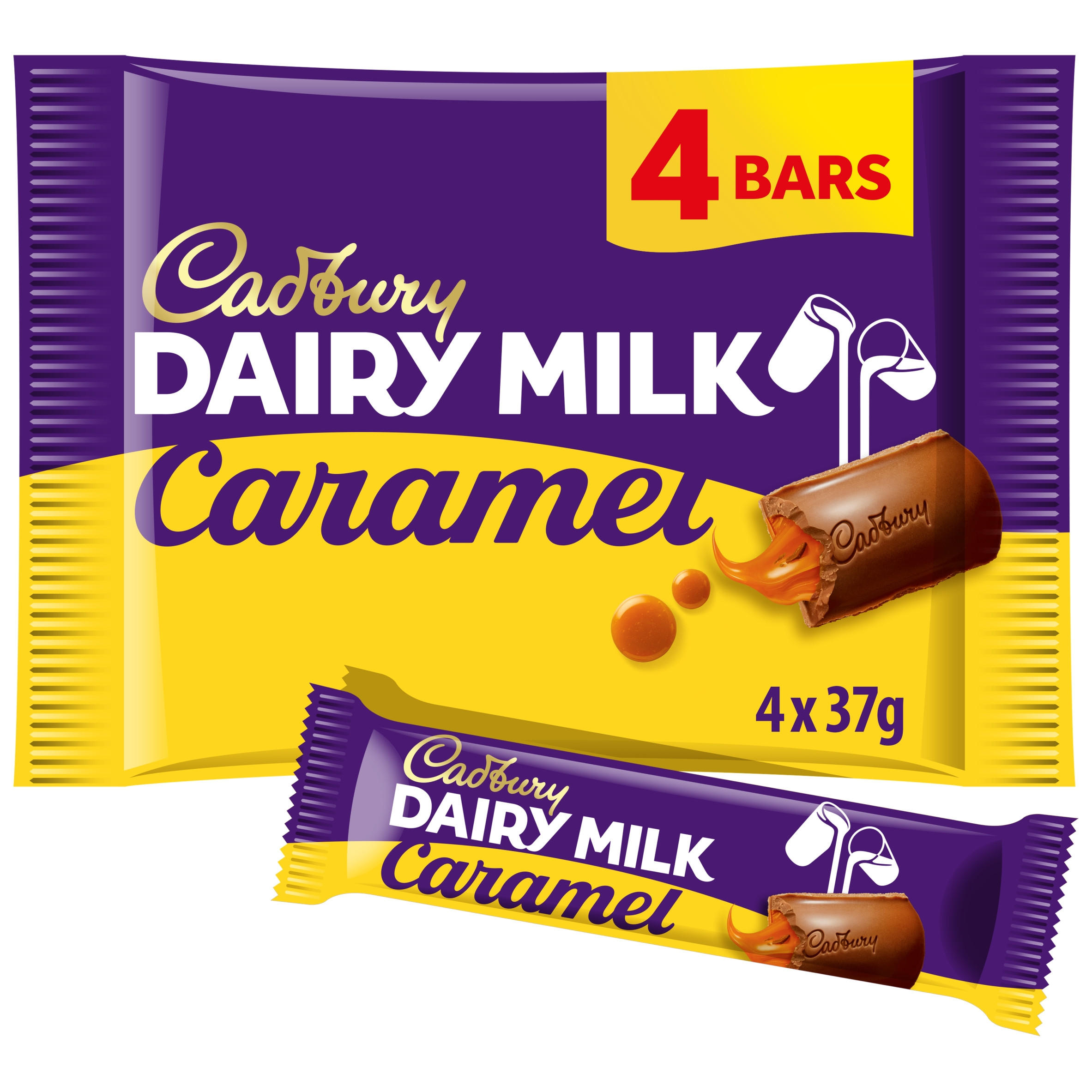 Cadbury Dairy Milk Caramel Chocolate Bar 4 Pack Multipack, 148g ...