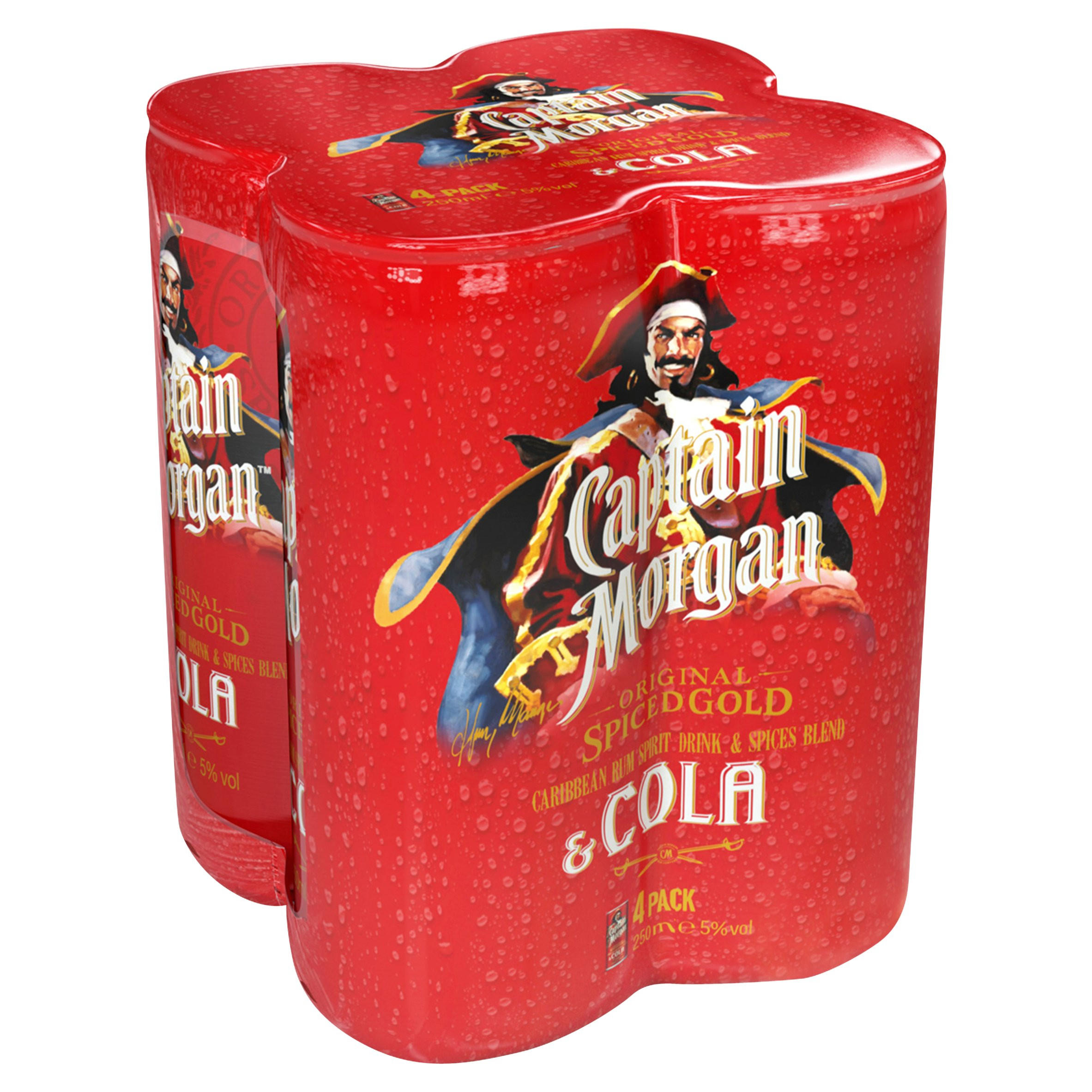 Captain Morgan Spiced Rum & Cola Ready to Drink 4 X 250ml | Spirits ...