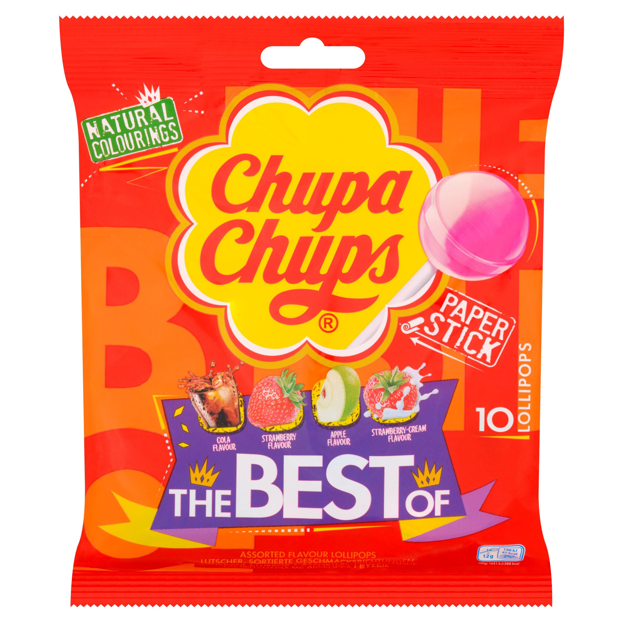 Chupa Chups The Best of 10 Assorted Flavour Lollipops 120g | Sweets ...