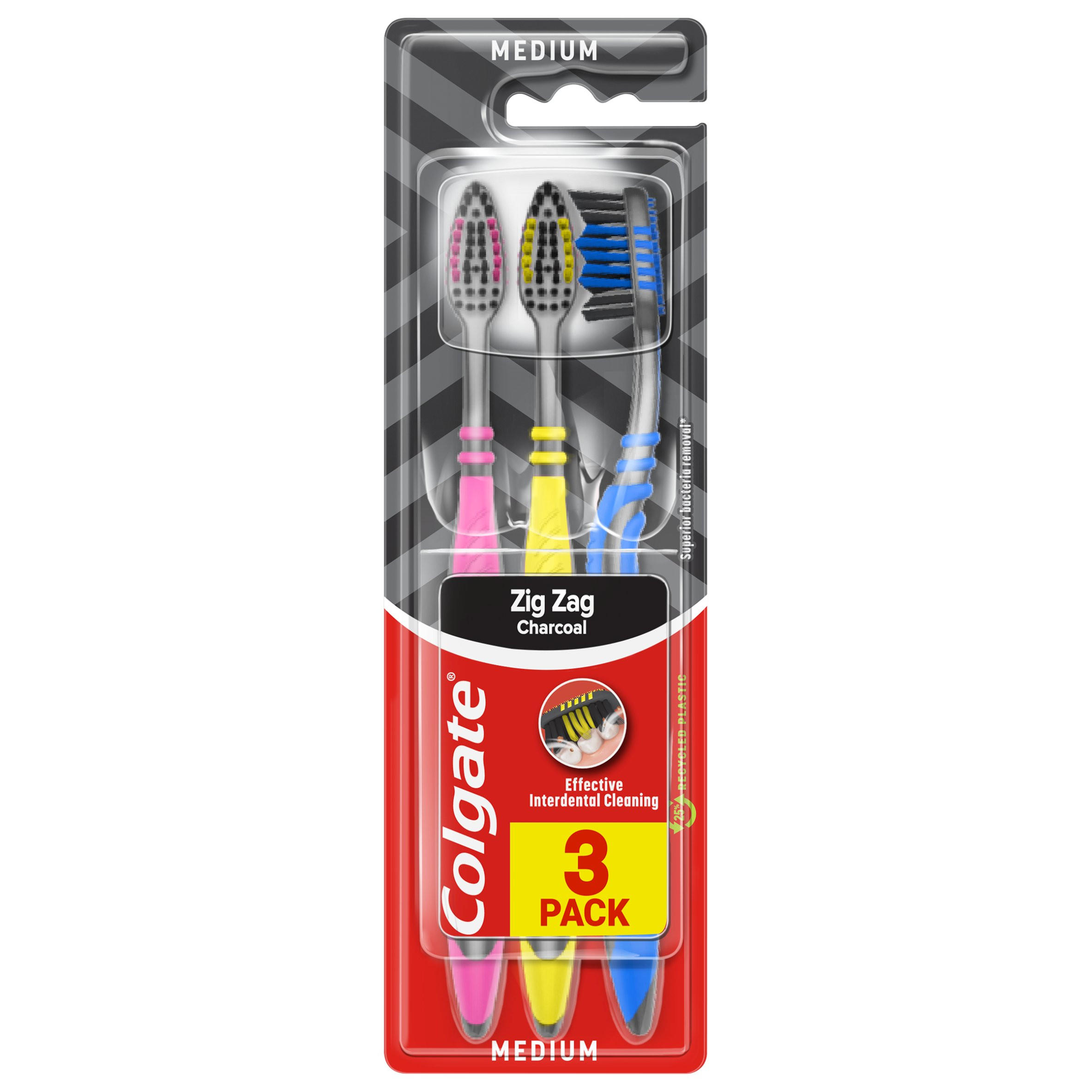 Colgate ZigZag Black Medium Manual Toothbrush x3 | Dental Care ...