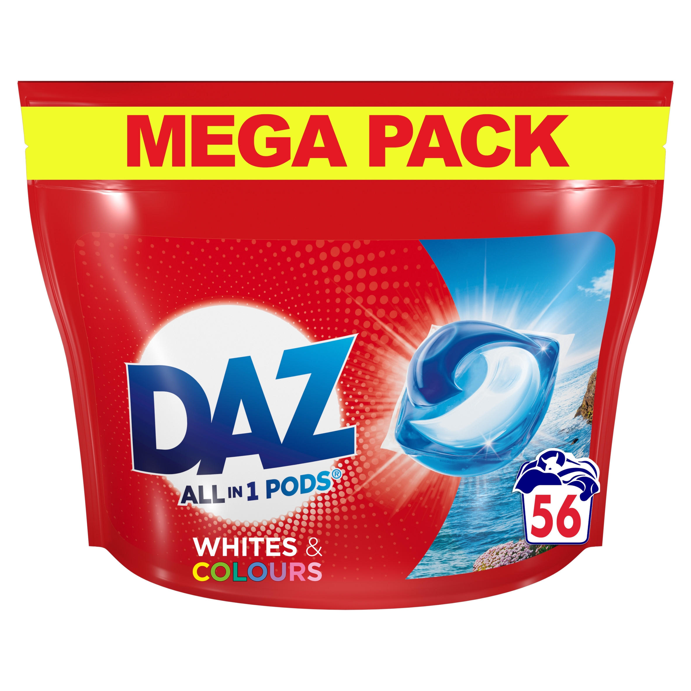 DAZ All-in-1 PODs Washing Liquid Capsules, 56 Washes, Whites & Colours ...