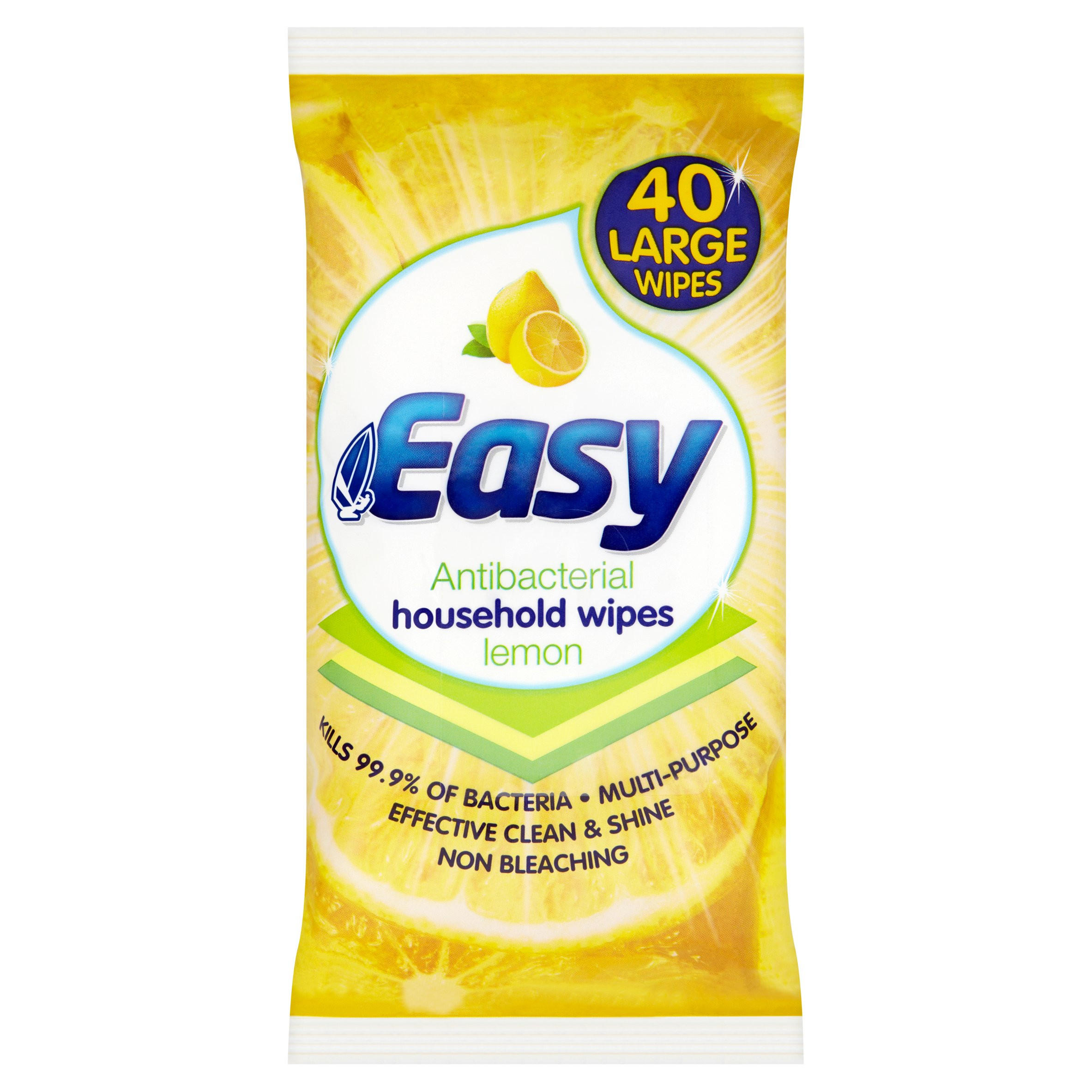 Easy Antibacterial Household Wipes Lemon 40 Large Wipes | Multipurpose ...
