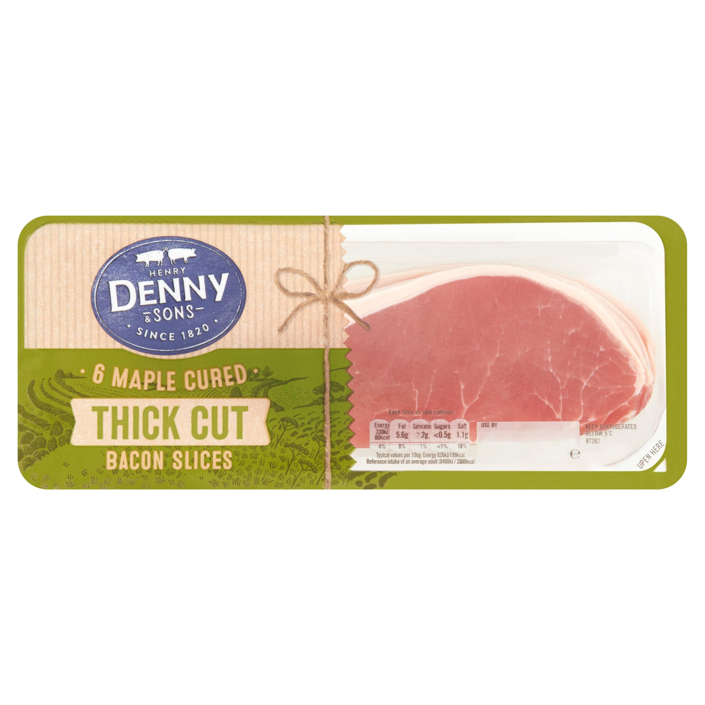 Henry Denny & Sons 6 Maple Cured Thick Cut Bacon Slices 240g | Pork ...