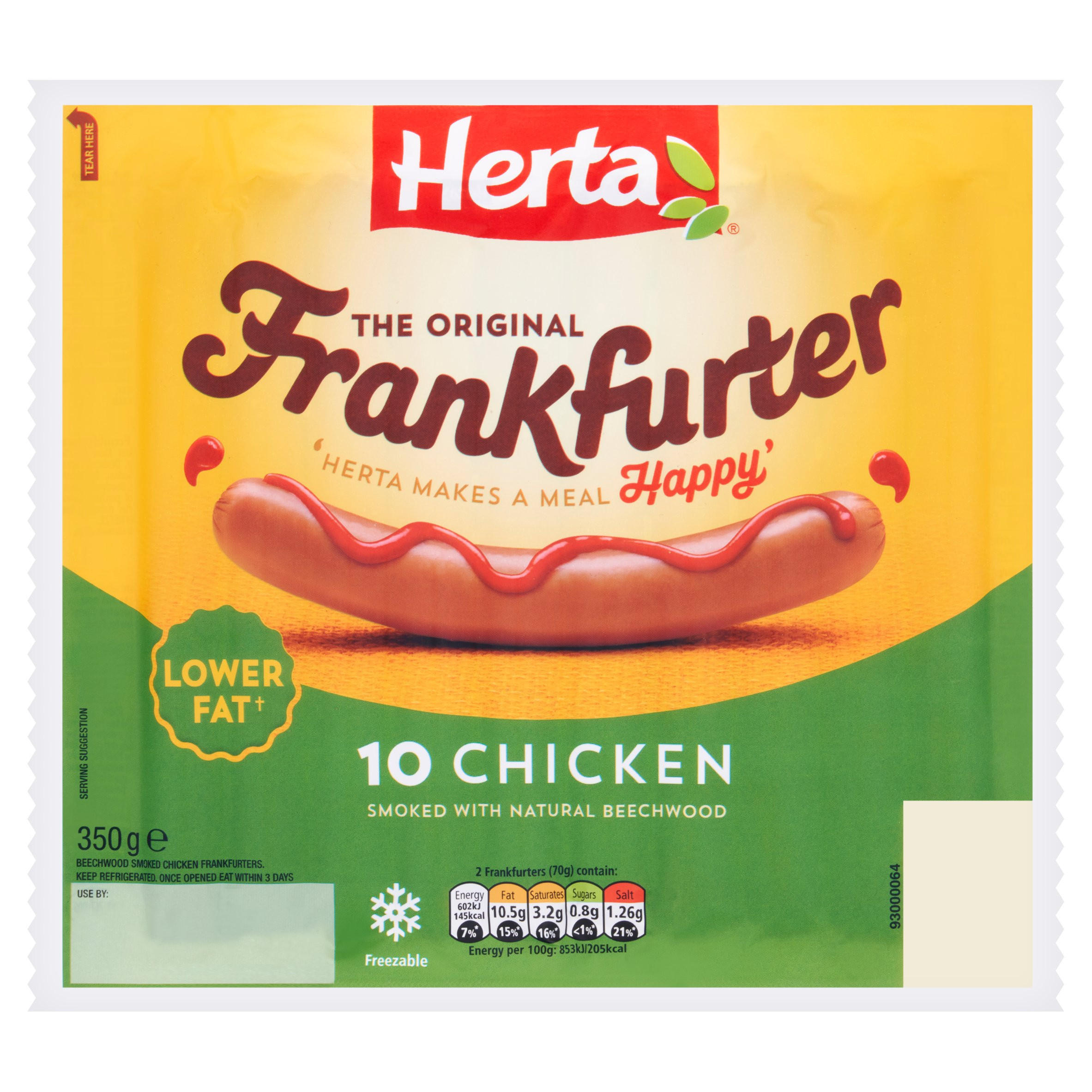 Herta The Original 10 Chicken Frankfurter 350g | Sausages | Iceland Foods
