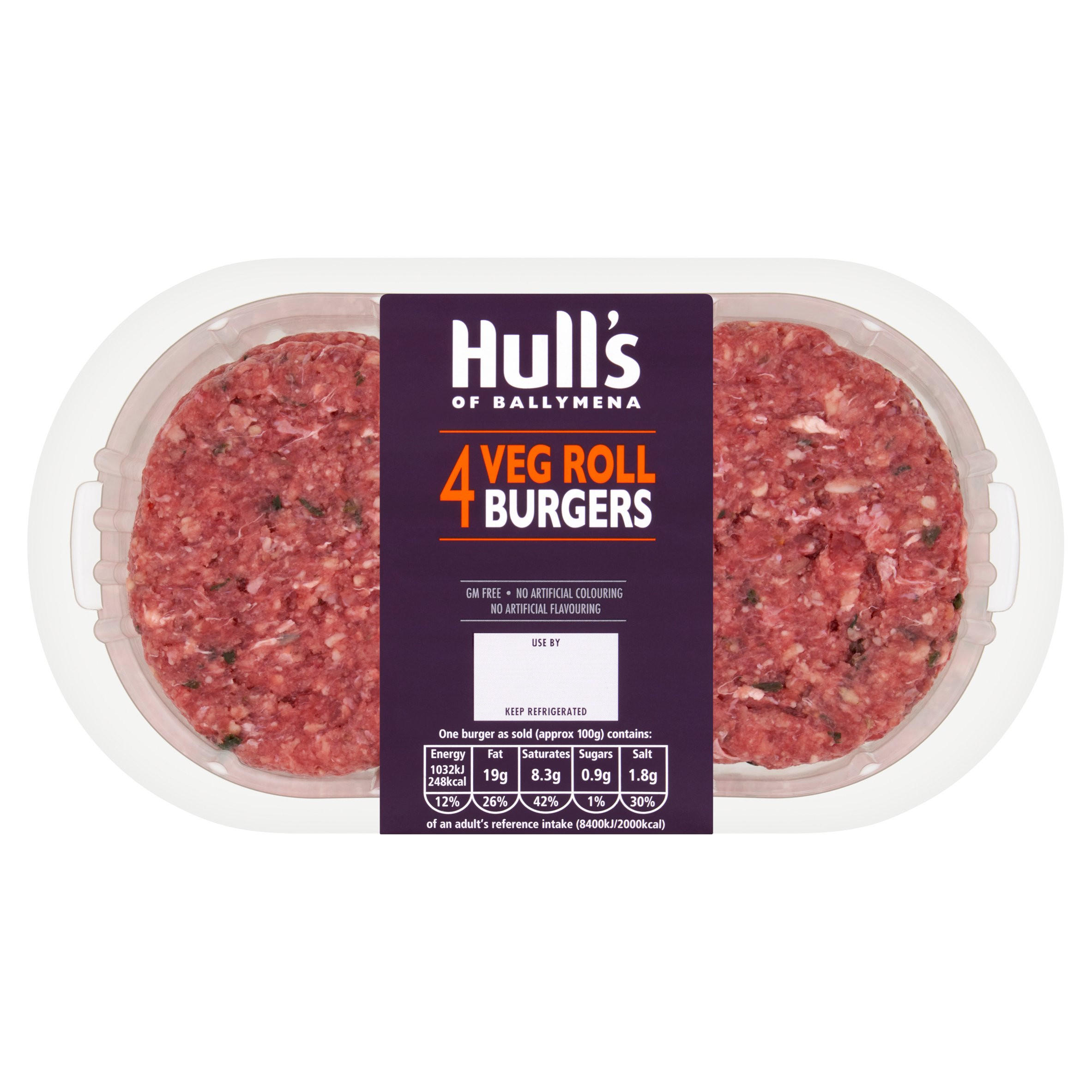 Hull's of Ballymena 4 Veg Roll Burgers 400g | Beef | Iceland Foods