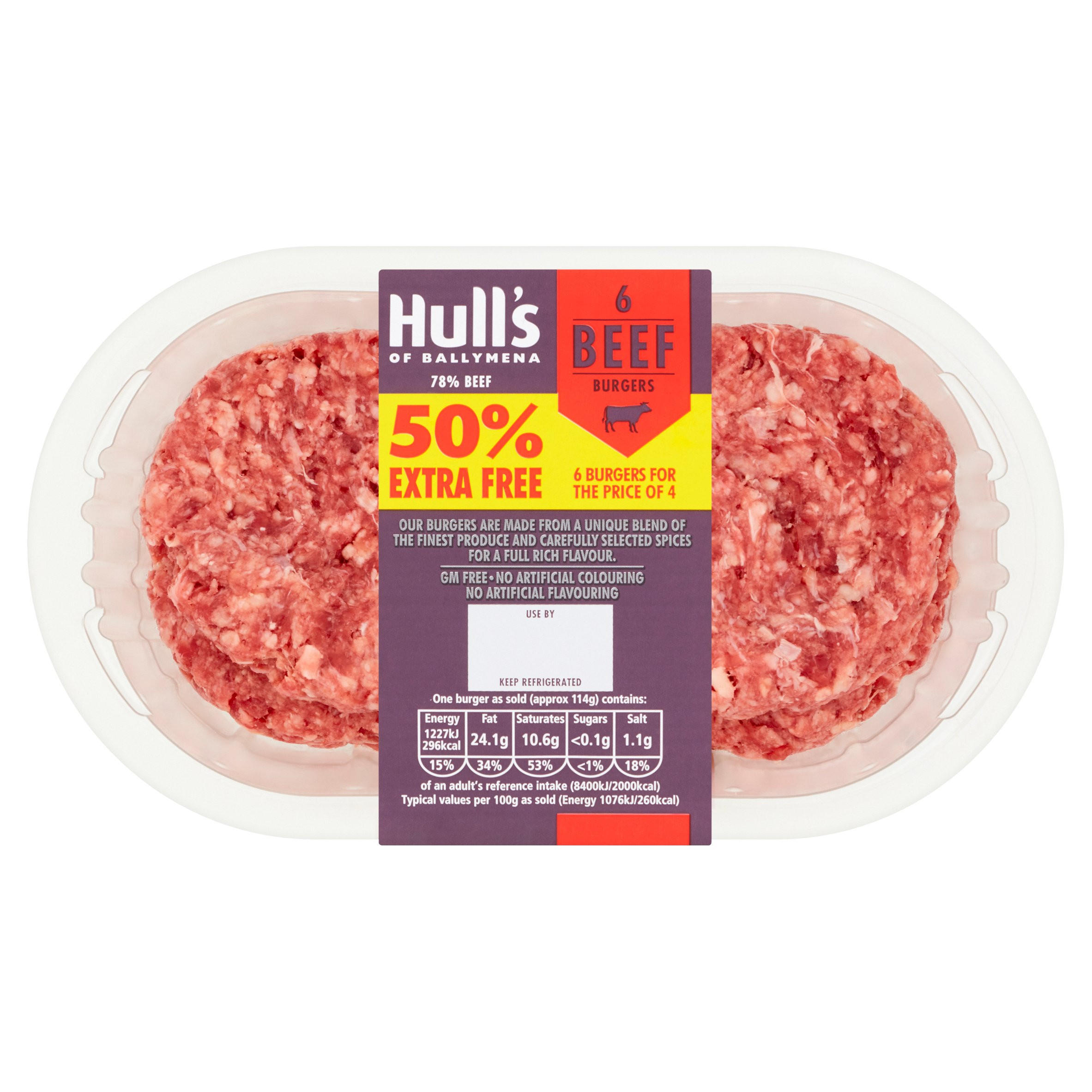 Hull's of Ballymena 6 Beef Burgers 681g | Beef | Iceland Foods