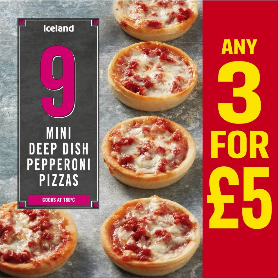 Iceland 9 Mini Deep Dish Pepperoni Pizzas 234g | Deep Pan Pizza ...