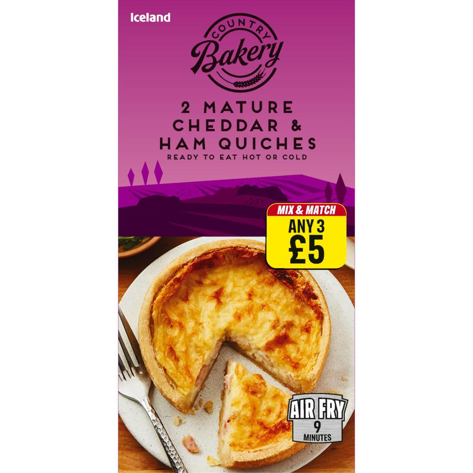 Iceland 2 Mature Cheddar & Ham Quiches 240g | Pies & Quiches | Iceland ...