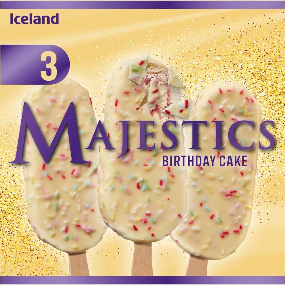 Iceland 3 Majestics Birthday Cake 195g | Ice Cream Cones, Sticks & Bars ...