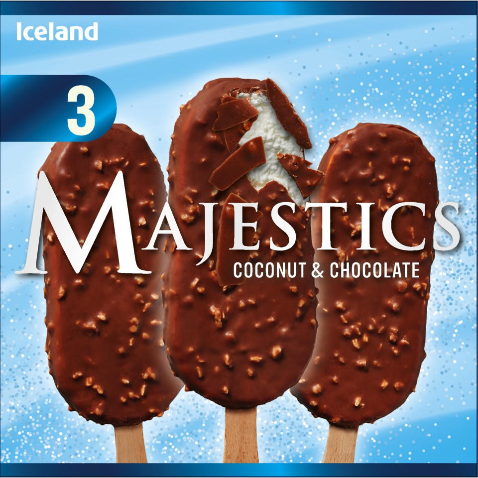 Iceland 3 Majestics Coconut & Chocolate 189g | Ice Cream Cones, Sticks ...