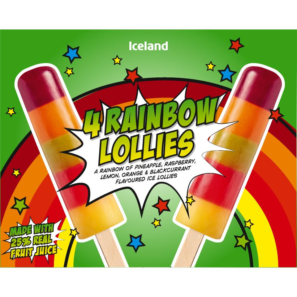 Iceland 4 Rainbow Lollies 260g (4 x 65g) | Ice Lollies | Iceland Foods