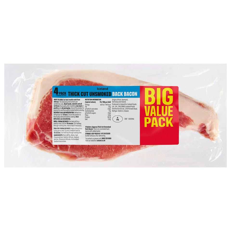 Iceland 4 Rashers (Approx) Thick Cut Unsmoked Back Bacon 720g | Pork ...