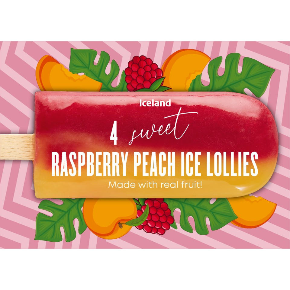 Iceland 4 Raspberry Peach Ice Lollies 204g (4 x 51g) | Ice Lollies ...