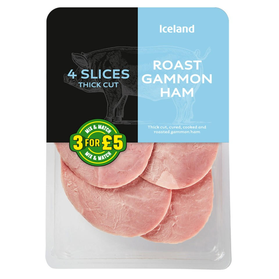 Iceland 4 Slices Thick Cut Roast Gammon Ham 100g | Cooked Meats & Deli ...
