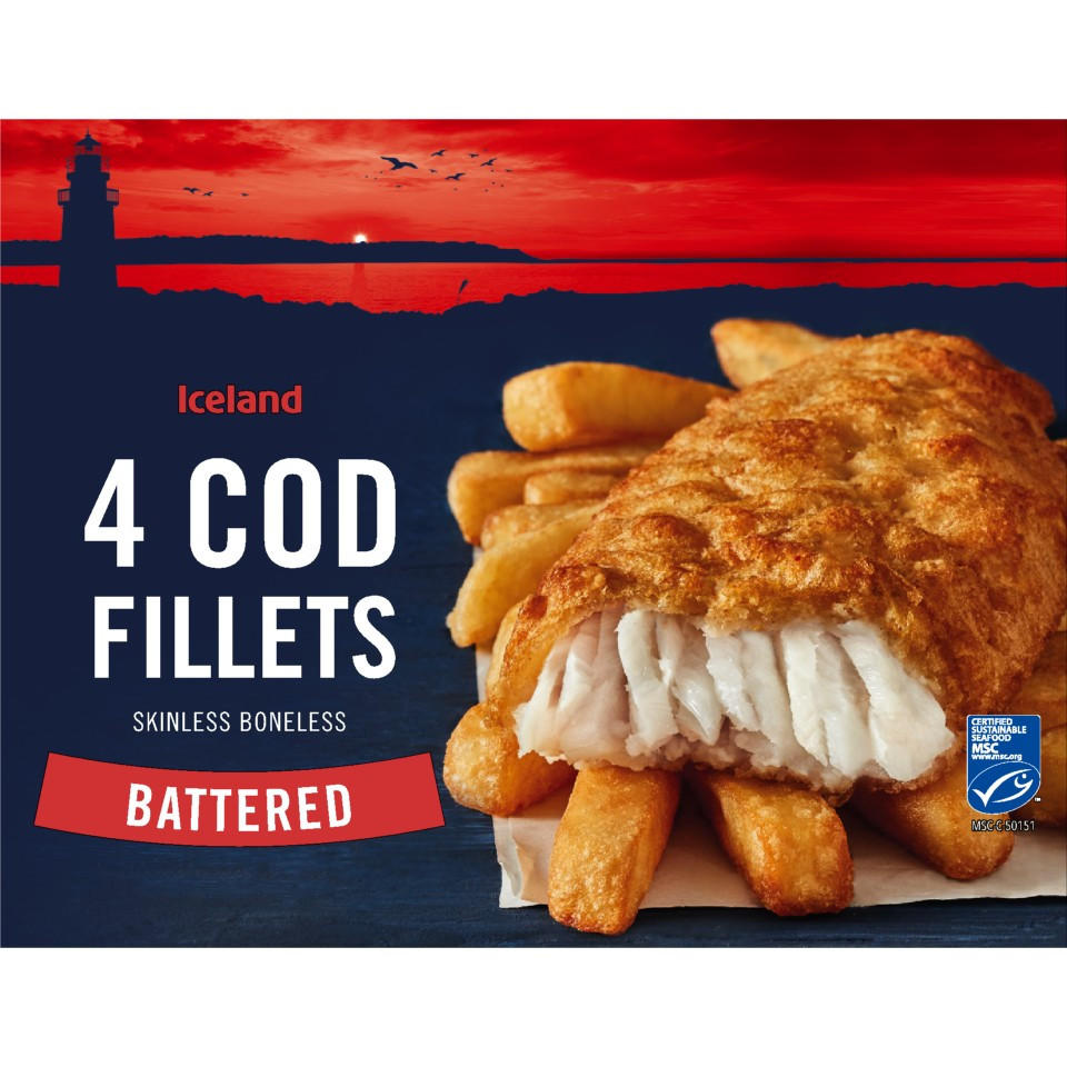 Iceland Battered 4 Cod Skinless Boneless Fillets 440g | Battered ...
