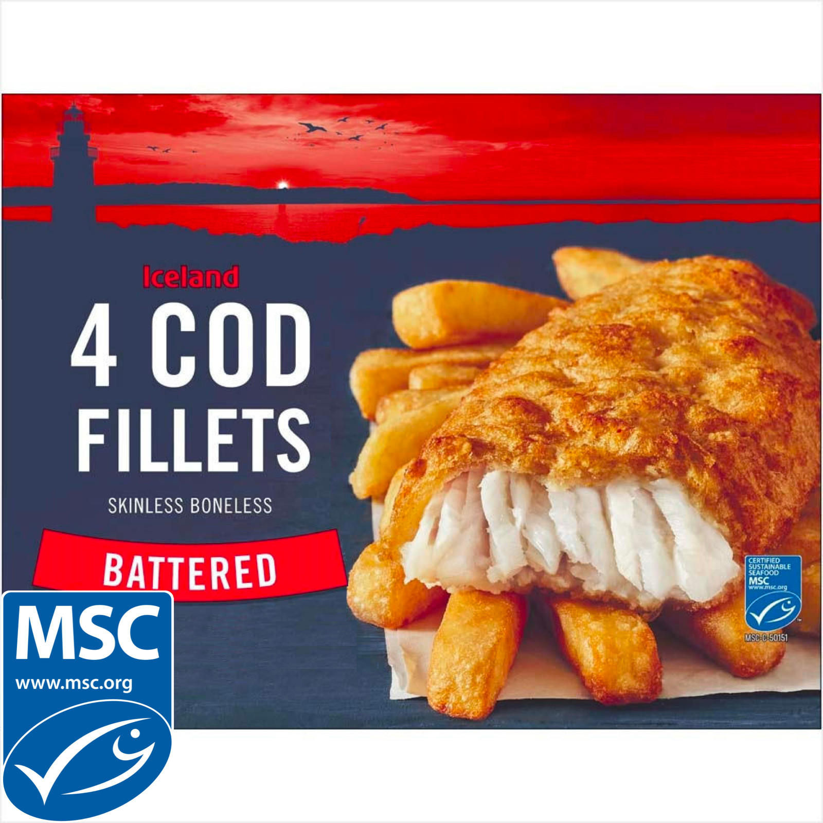Iceland Battered 4 Cod Skinless Boneless Fillets 440g | Battered ...