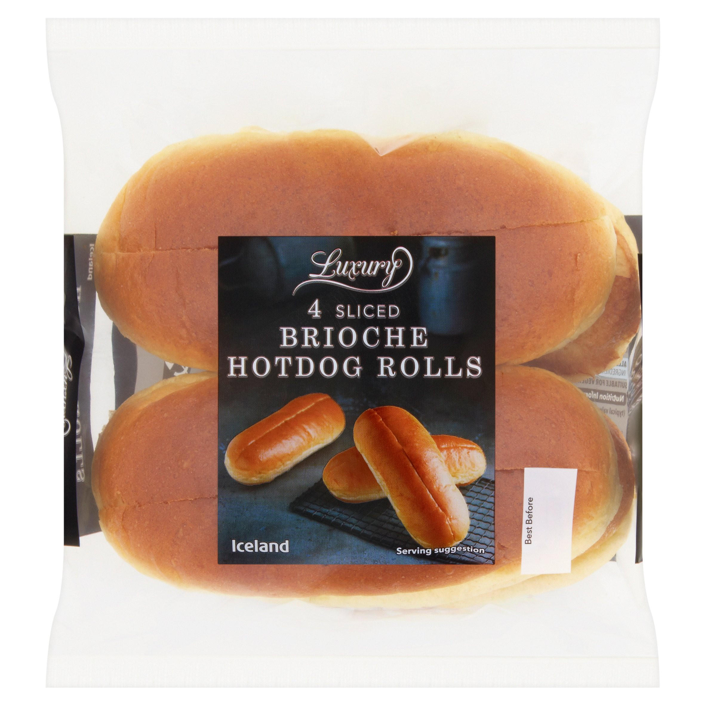 Iceland Luxury 4 Sliced Brioche Hotdog Rolls | Rolls & Part Baked ...