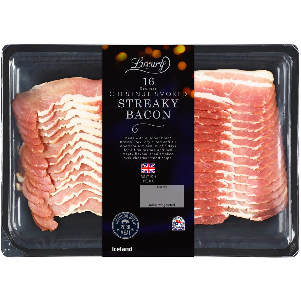 Iceland Luxury Chestnut Smoked Streaky Bacon 16Pack | Bacon & Gammon ...