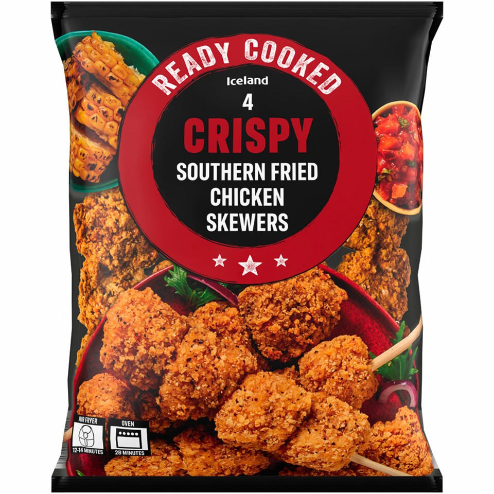Iceland Ready Cooked 4 Crispy Southern Fried Chicken Skewers 400g ...