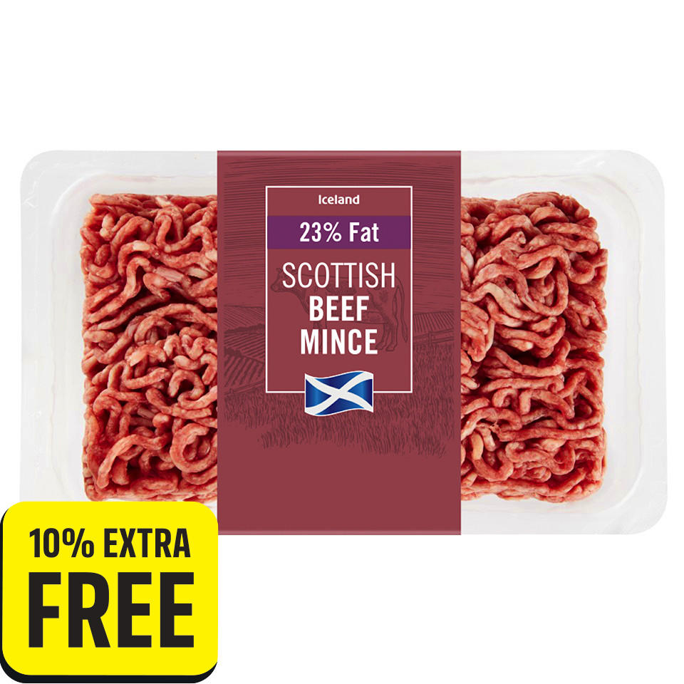 Iceland 23% Fat Scottish Beef Mince 500g + 10% Extra Free | Beef ...