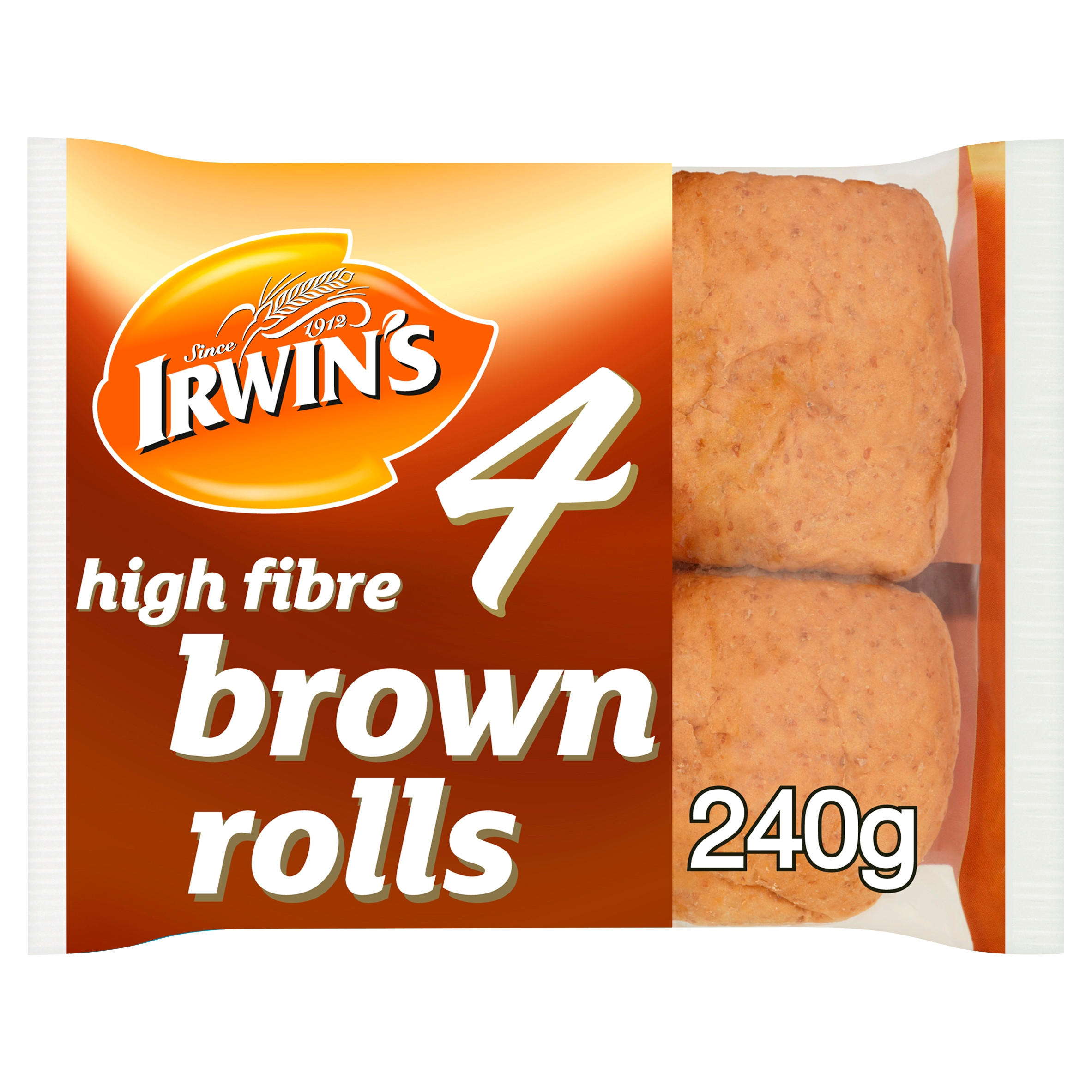 Irwin's 4 High Fibre Brown Rolls 240g | Rolls & Part Baked | Iceland Foods