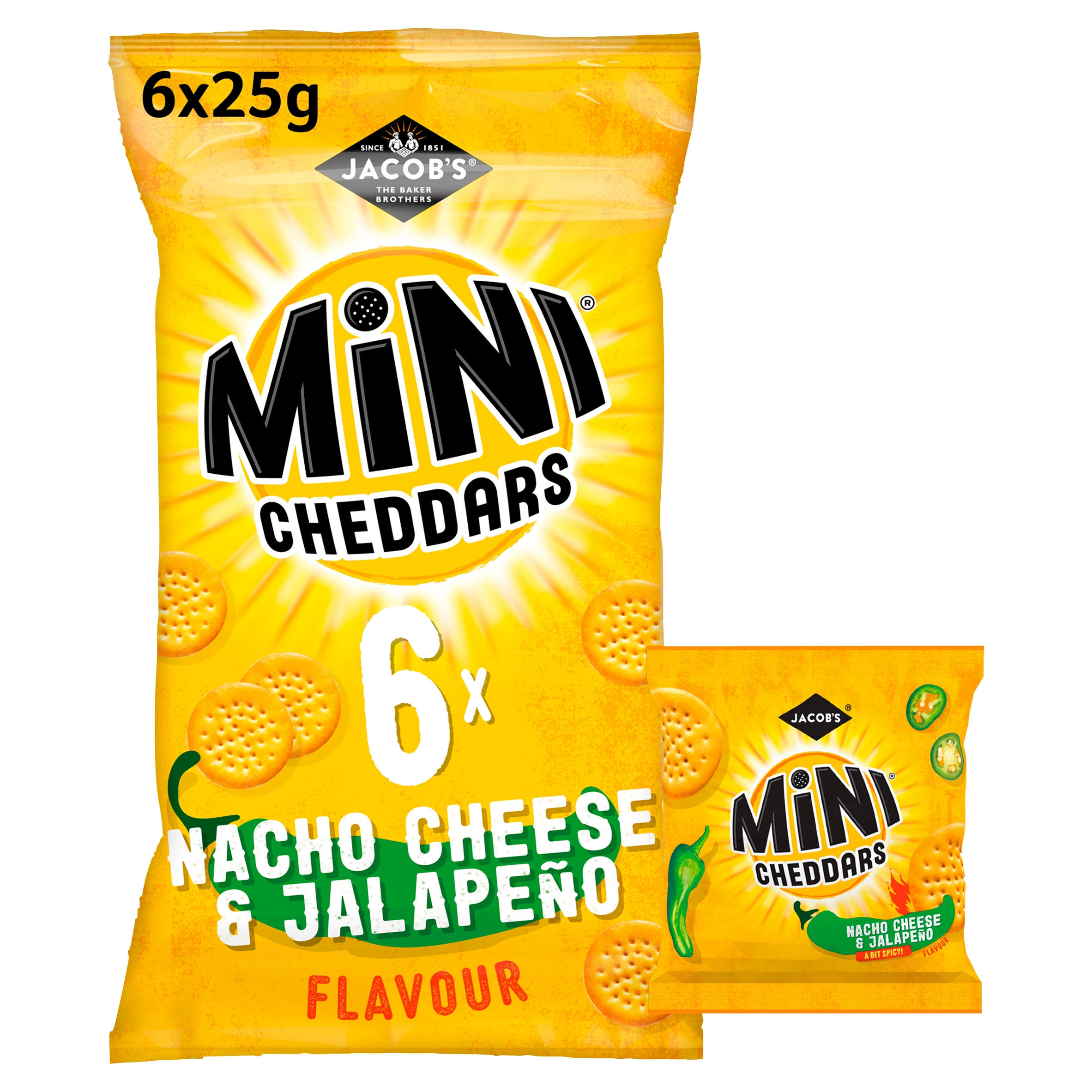 Jacob's Mini Cheddars Cheese & Jalapeno Multipack Snacks 6x25g ...
