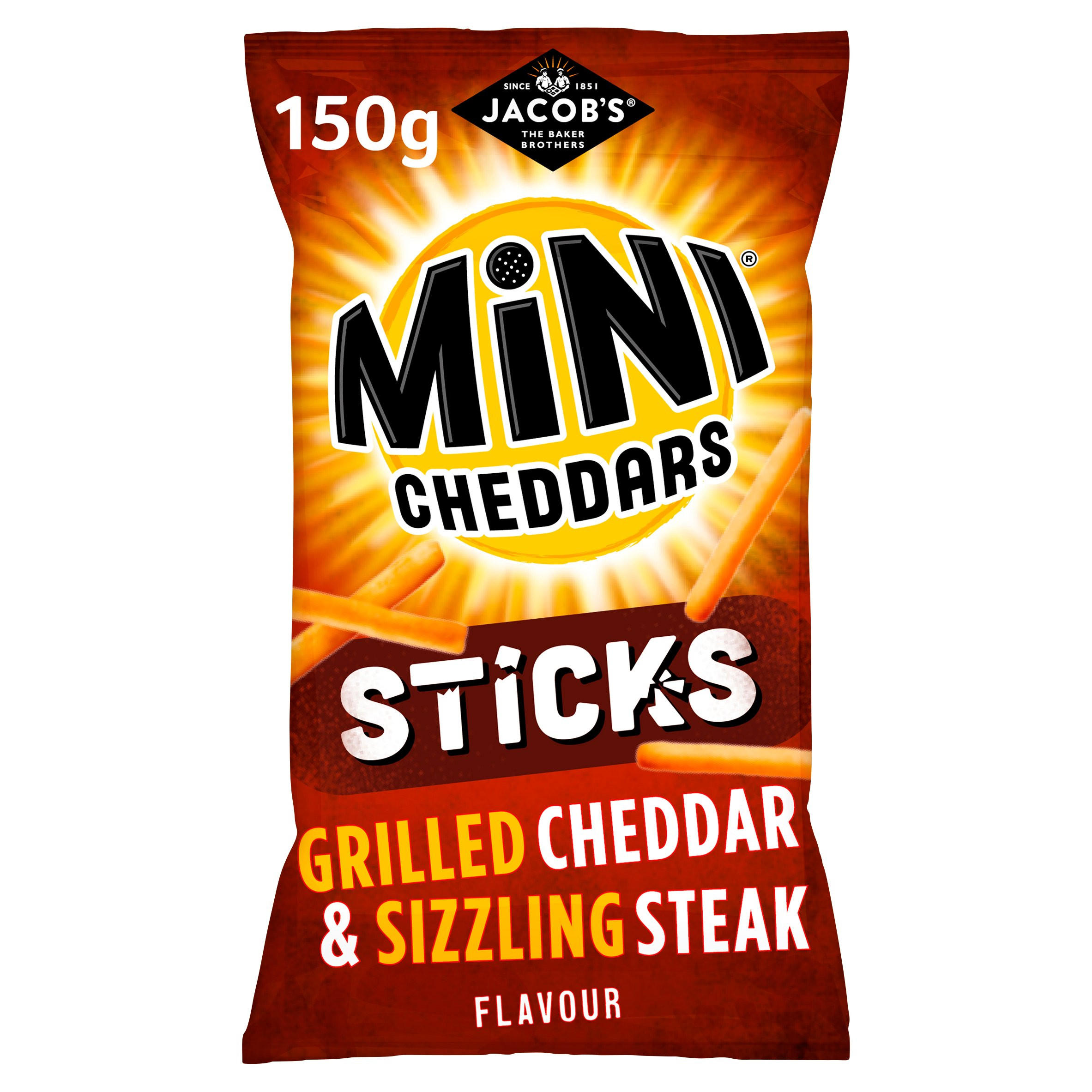 Jacob's Mini Cheddars Sticks Grilled Cheddar & Steak Snacks 150g ...