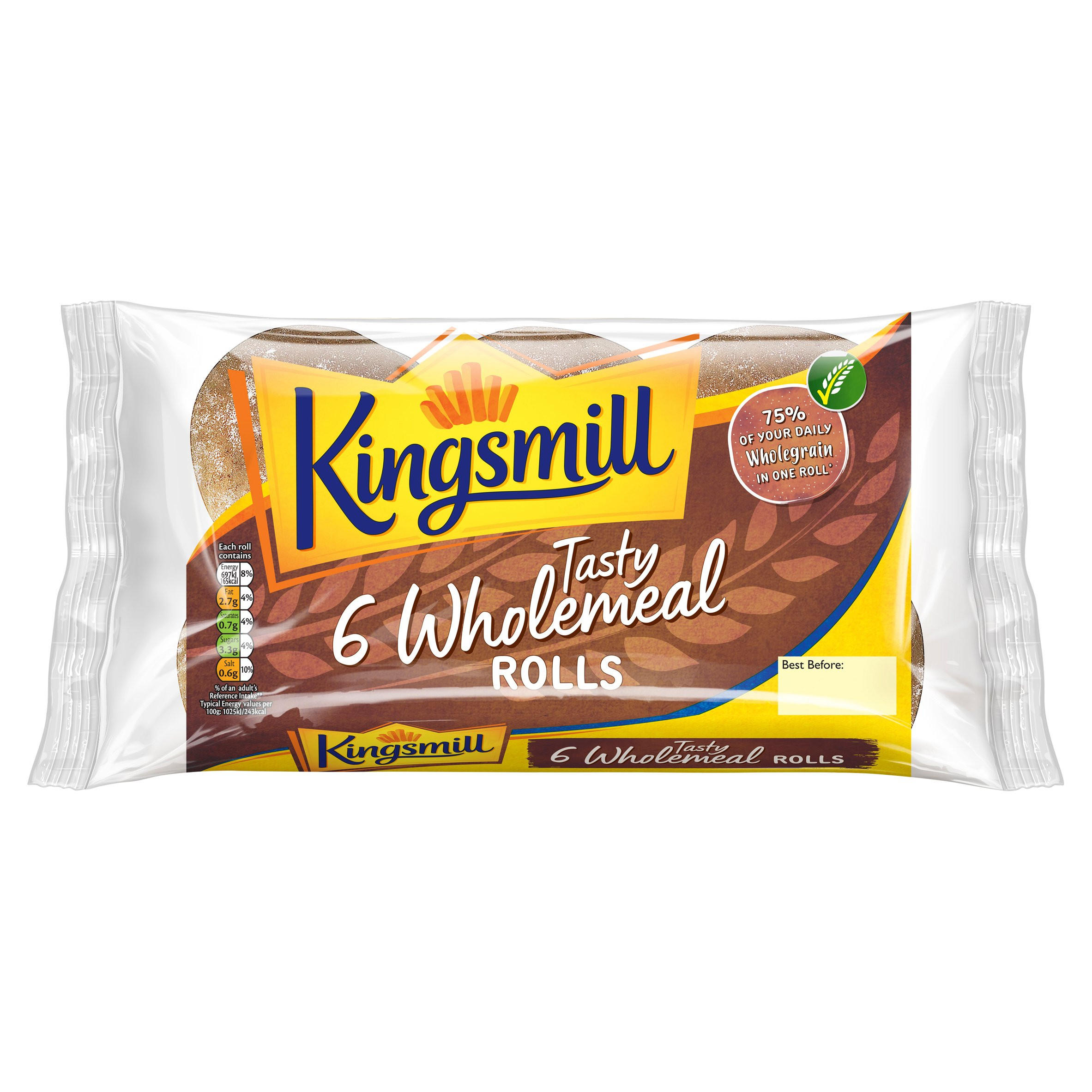 Kingsmill 6 Tasty Wholemeal Rolls | Rolls & Part Baked | Iceland Foods