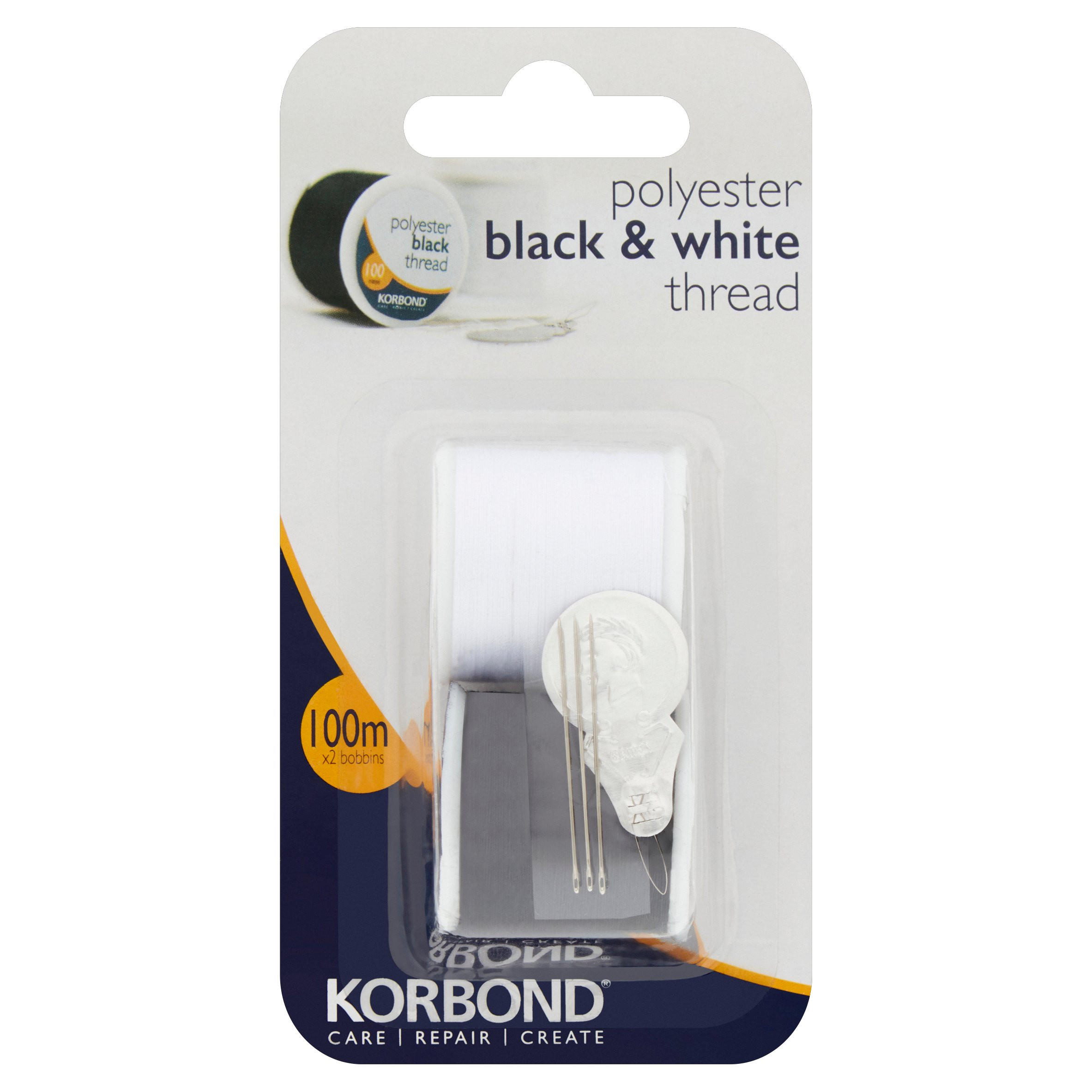Korbond Polyester Black & White Thread 100m | Home Accessories ...