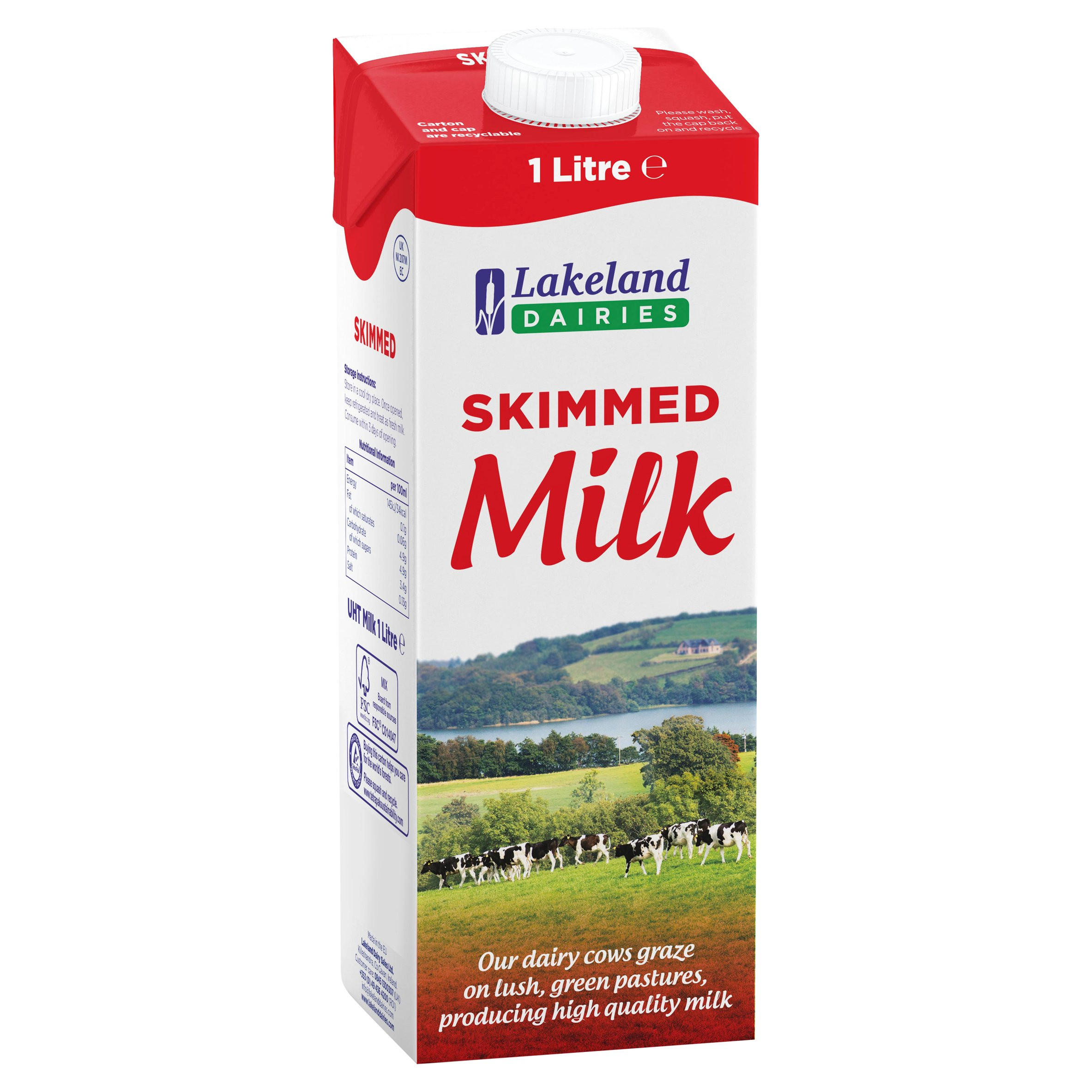 Lakeland Dairies Skimmed Milk 1 Litre | Long Life Milk & Sugar ...
