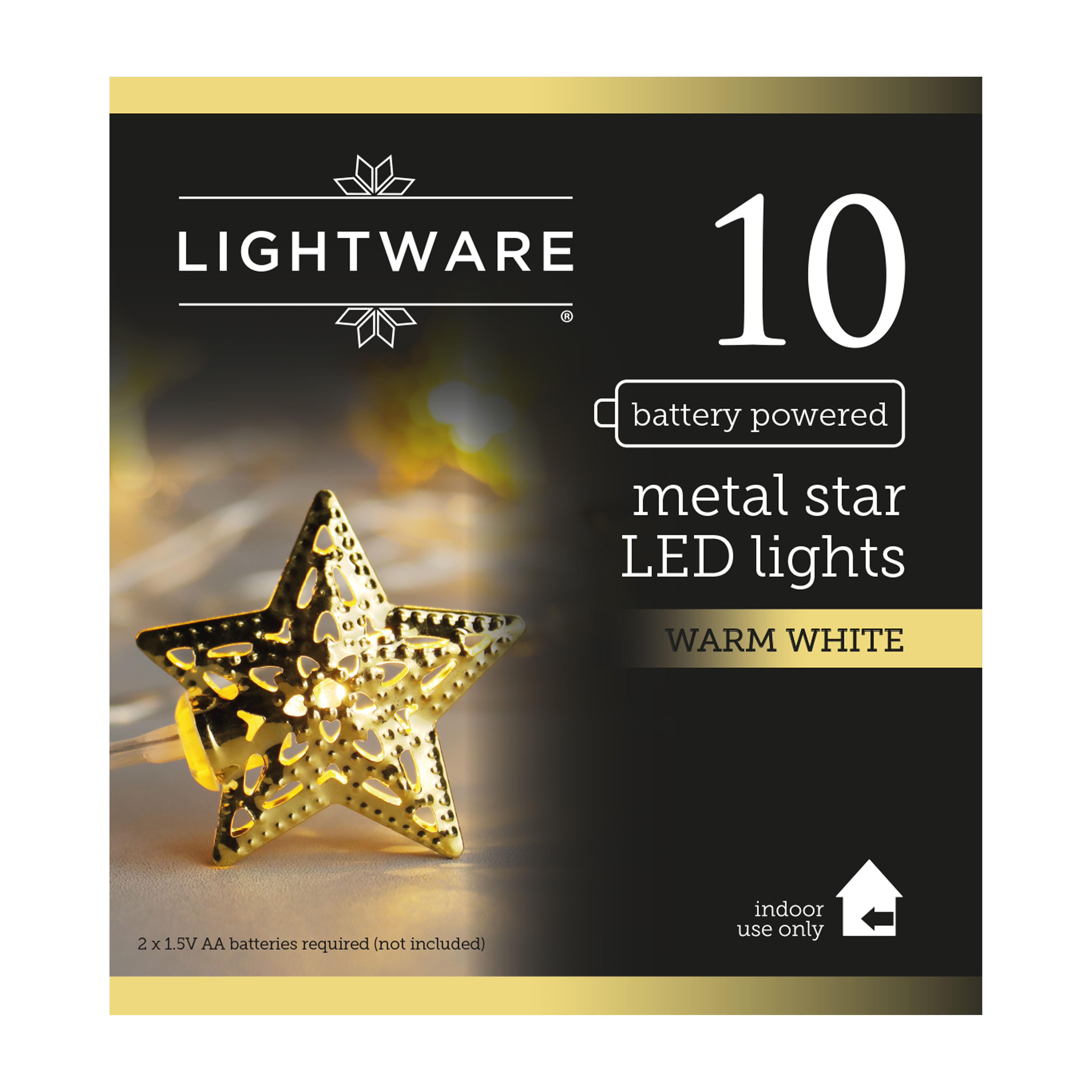 Lightware 10 Metal Gold Star LED lights Warm White | Home Accessories ...