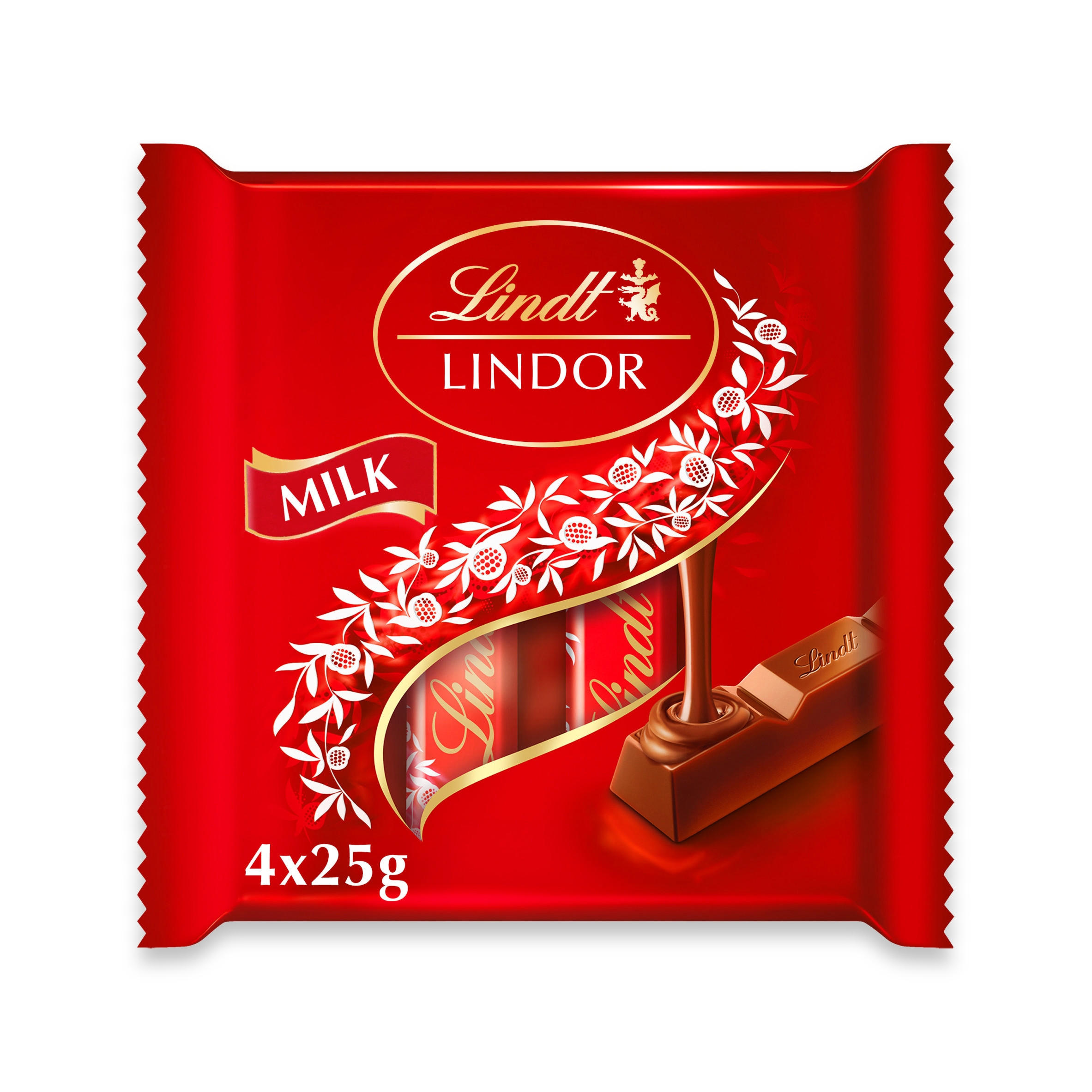 Lindt Lindor Milk Chocolate Bars Multipack 4 x 25g | Easter Chocolate ...