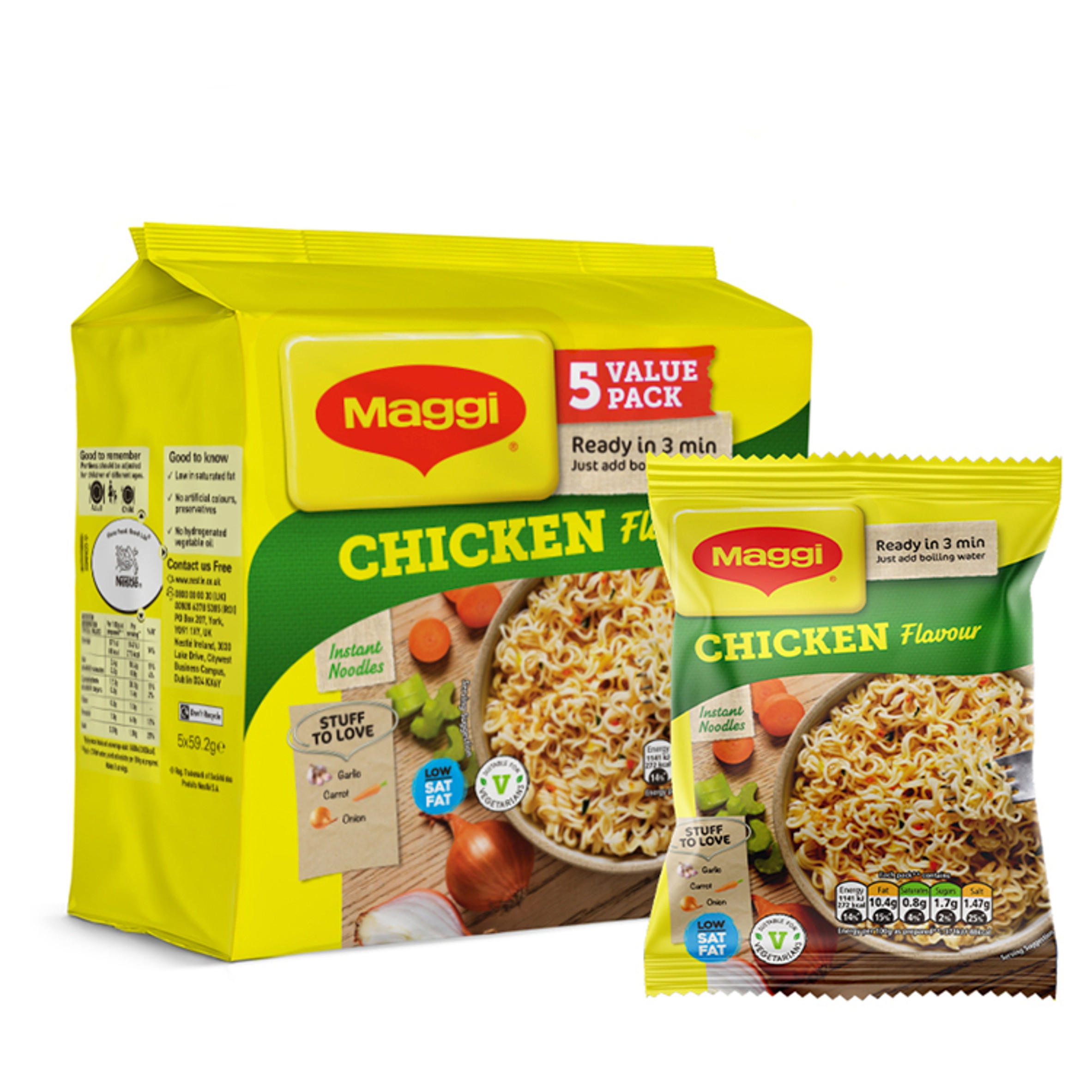MAGGI 3 Minute Instant Noodles Chicken Flavour 5 x 59.2g | Packet Rice ...