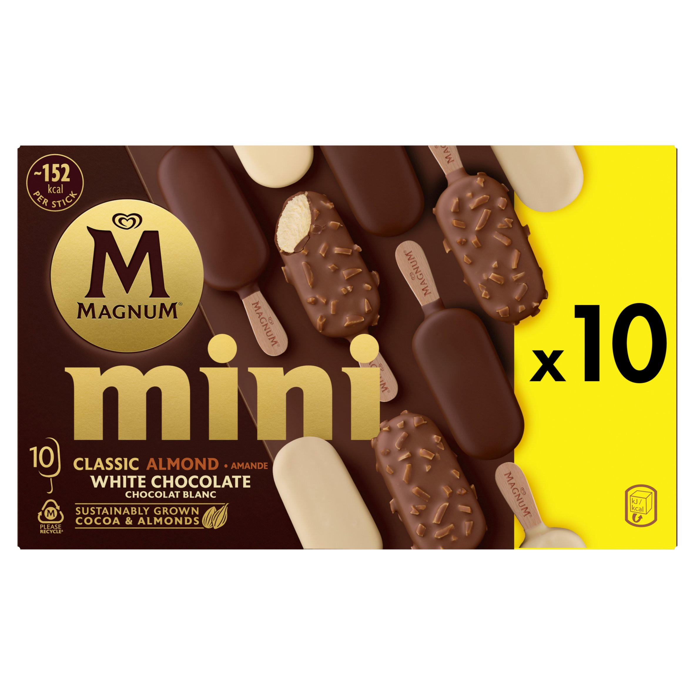 Magnum Mini Classic, Almond & White Chocolate Ice Cream Sticks 10 x ...