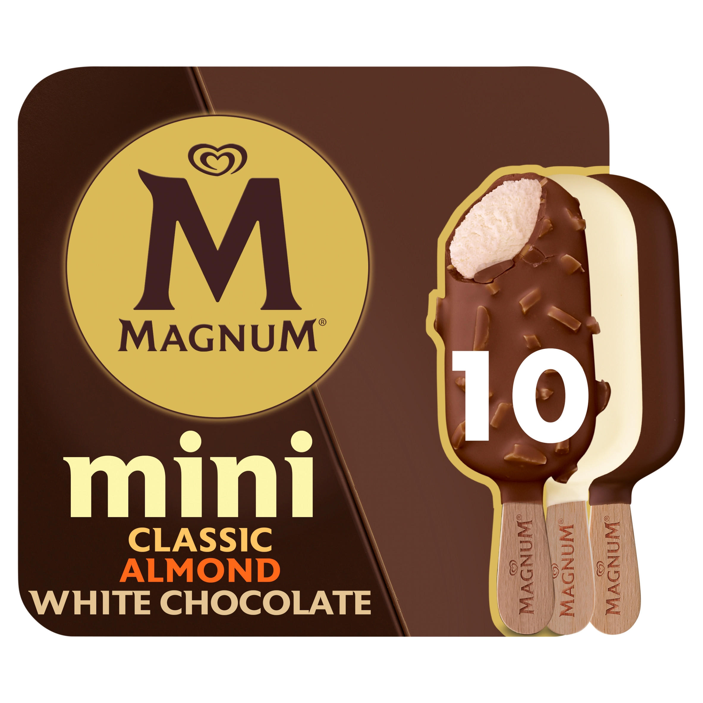 Magnum Mini Classic, Almond & White Chocolate Ice Cream Sticks 10 x ...