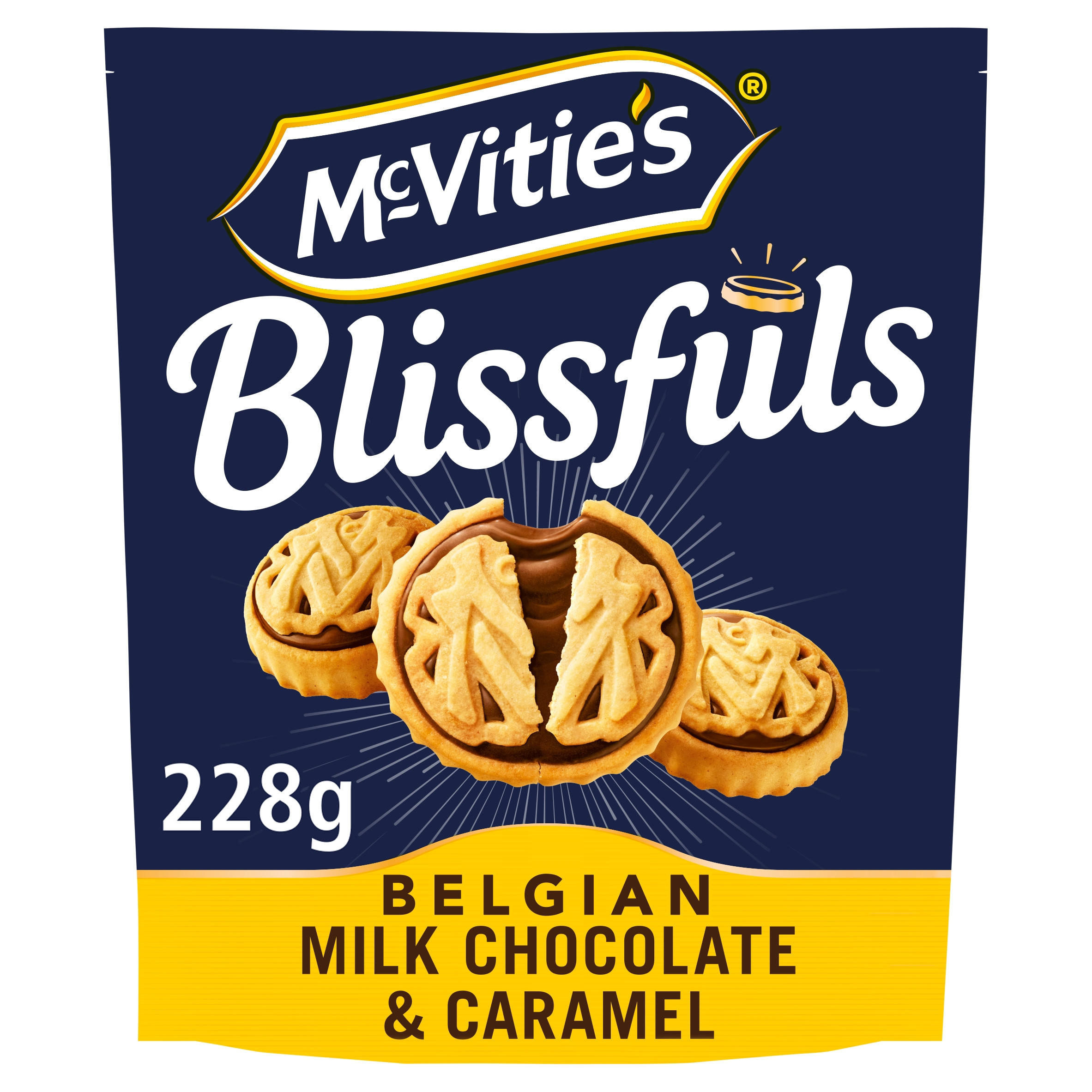McVitie's Blissfuls Belgian Milk Chocolate & Caramel 228g | Chocolate Biscuits | Iceland Foods