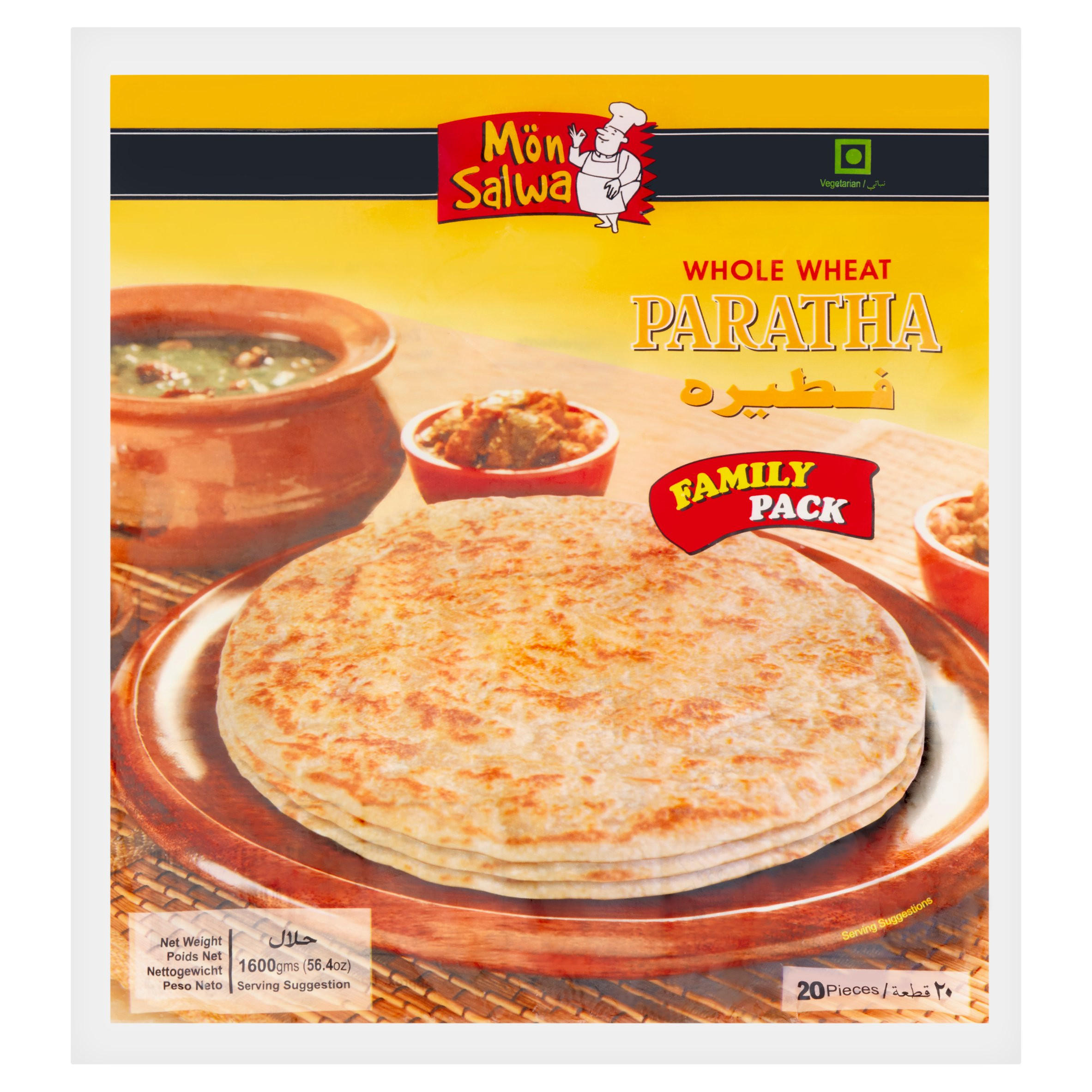 Mönt Salwa Whole Wheat Paratha 20 Piece 1600g | Indian & Mediterranean ...