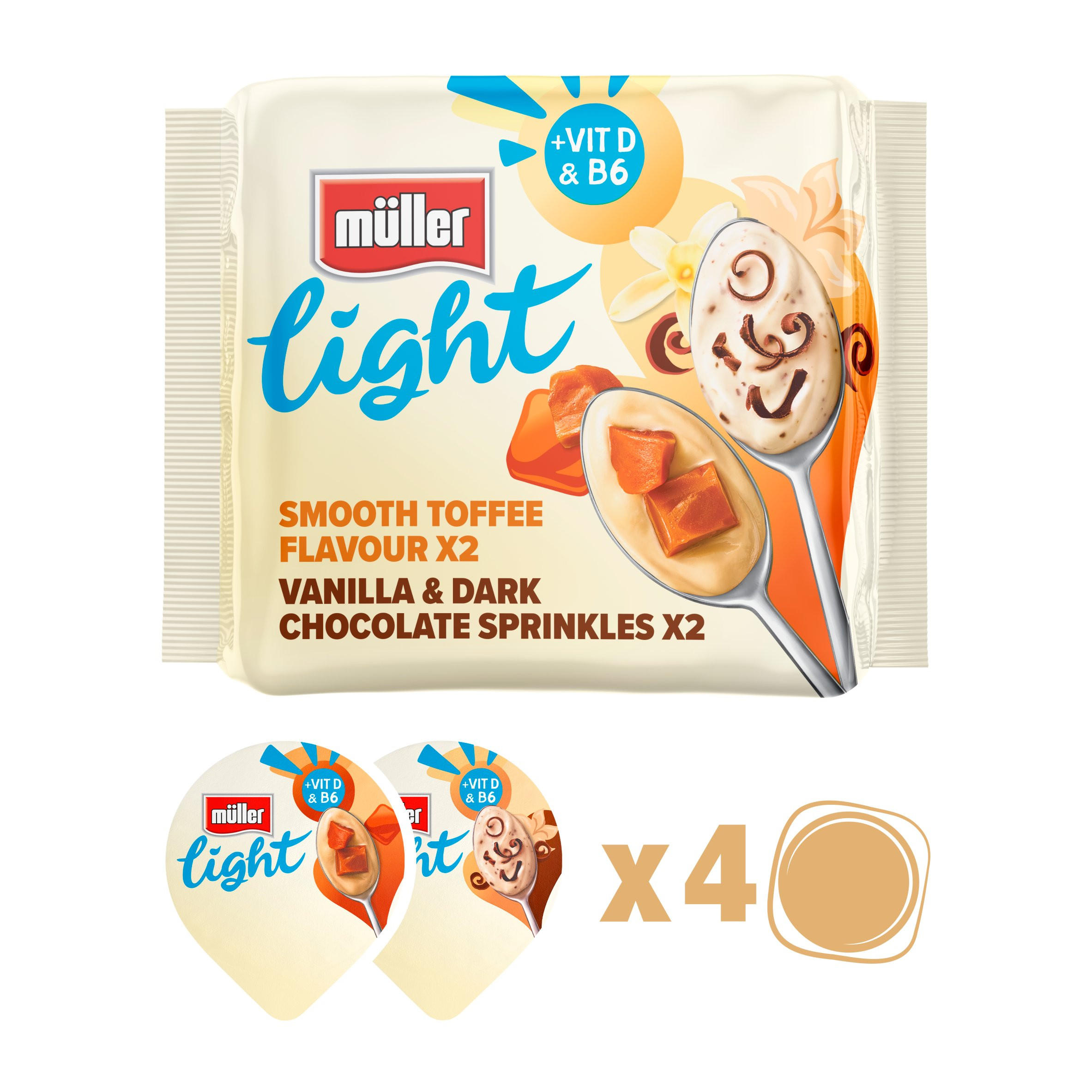 Müller Light Fat Free Yogurts with Chocolate Sprinkles 4 x 160g (640g ...