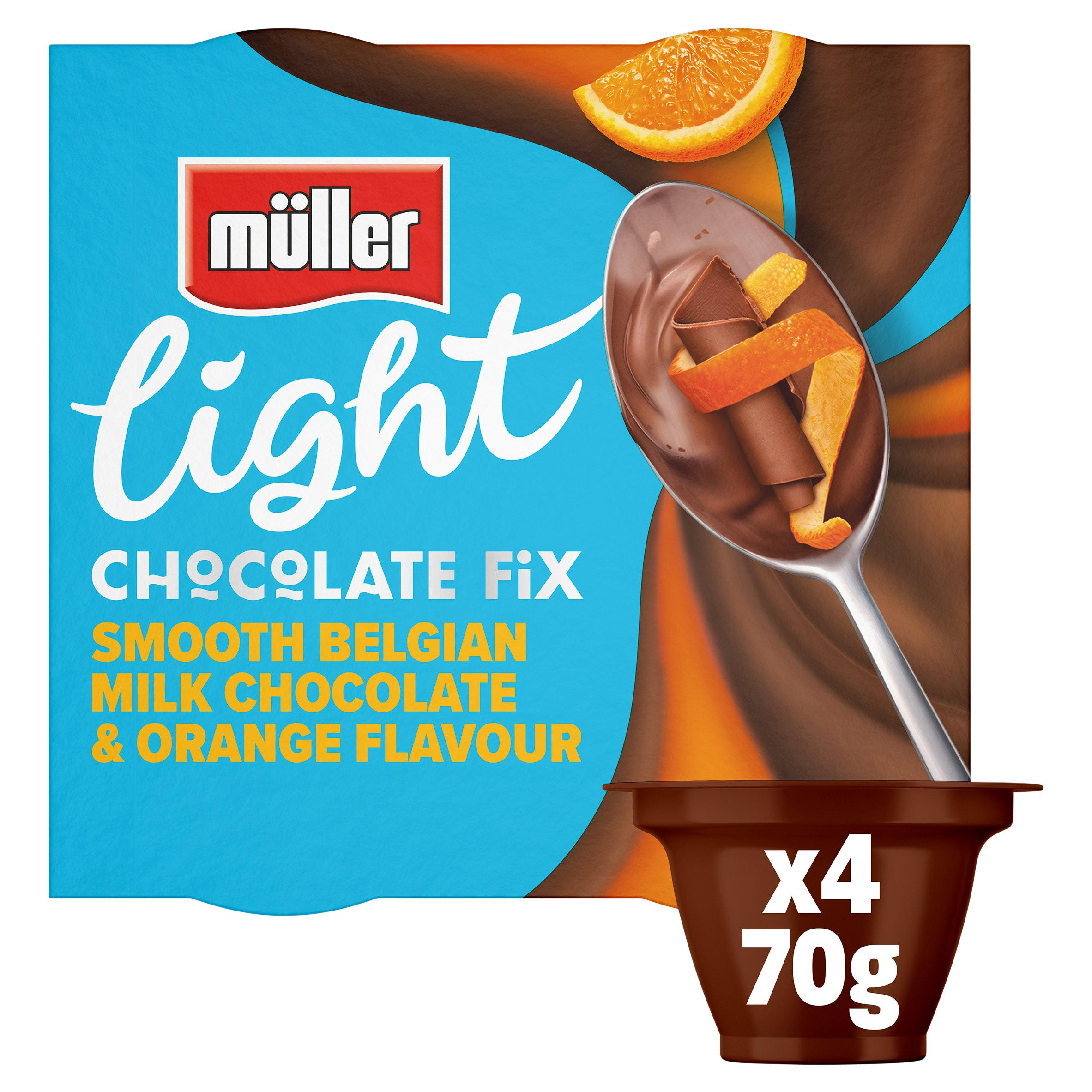 Müller Light Chocolate Fix Belgian Milk Chocolate & Orange Flavour 4 x 70g (280g) | Low Fat ...
