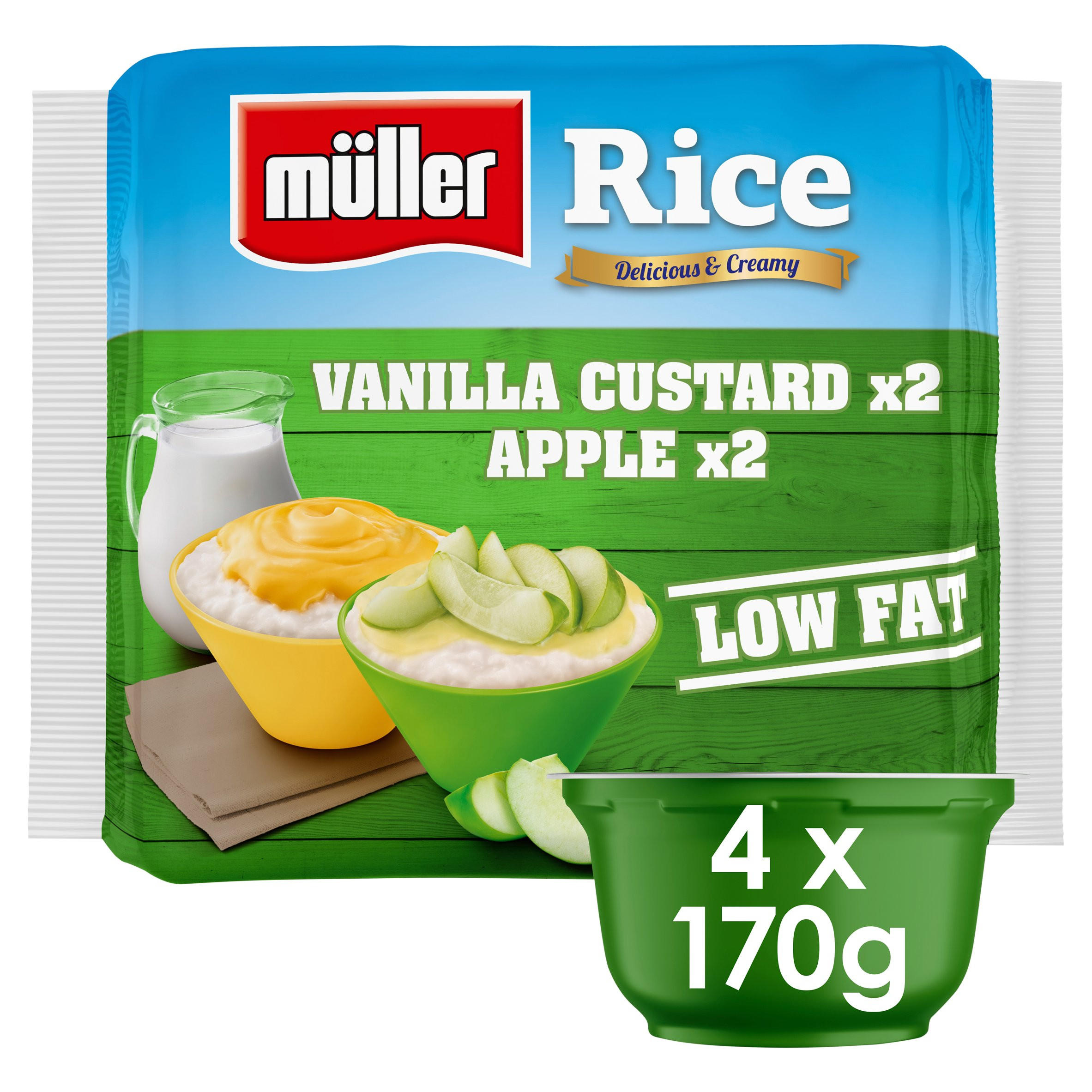 Müller Rice Vanilla Custard & Apple Pudding Desserts 4 x 170g (680g ...