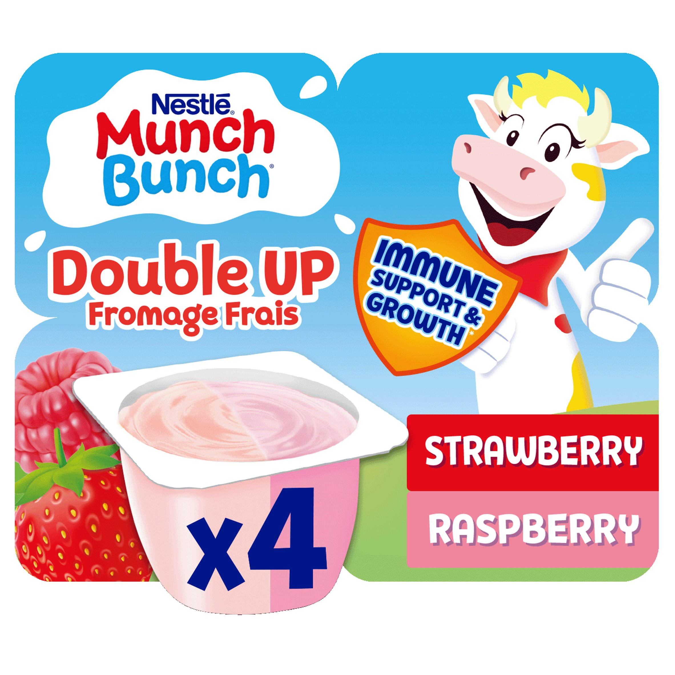 Munch Bunch Double Up Fromage Frais Strawberry Raspberry (4 × 85g) 340g ...