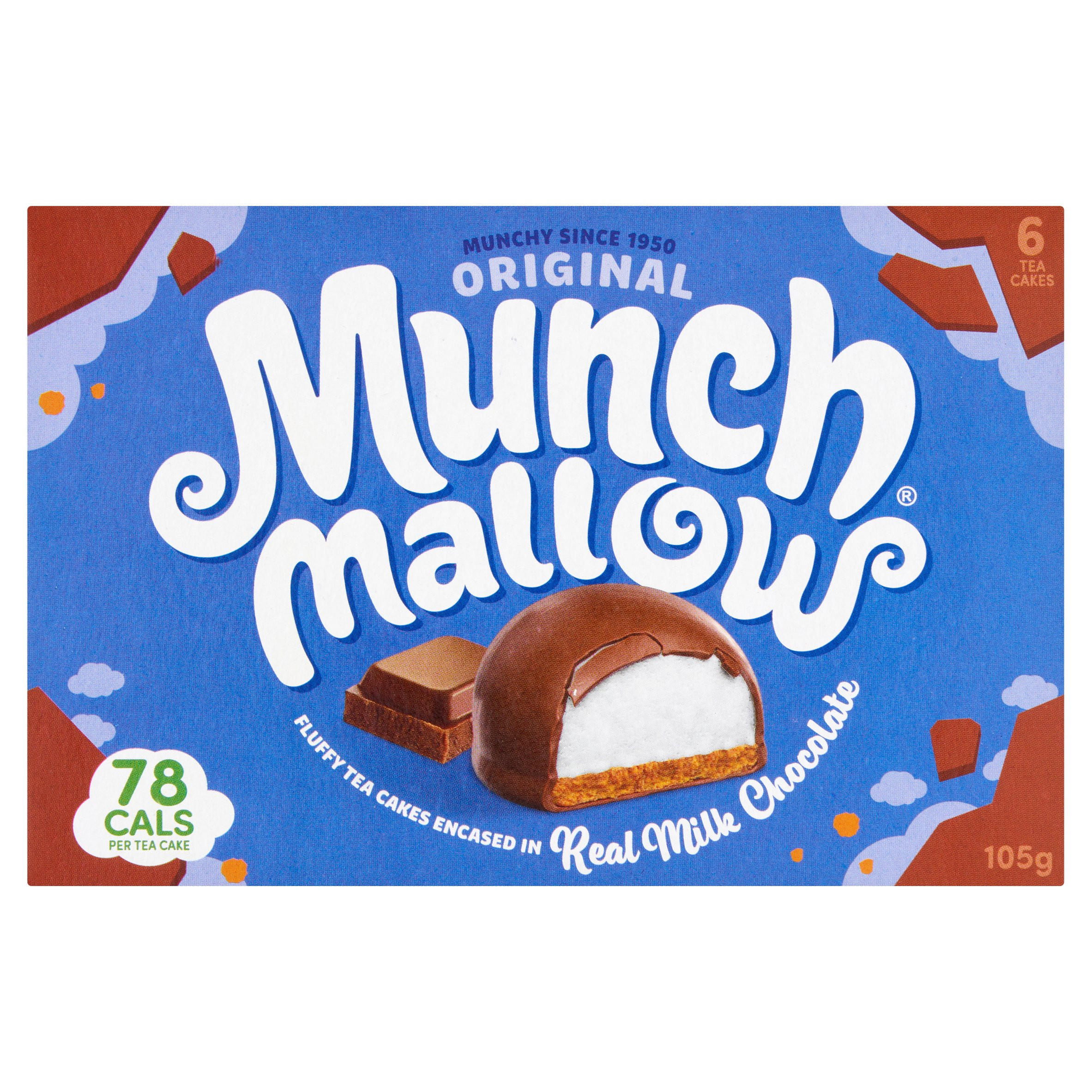 Munchmallow Fluffy Tea Cakes Encased in Real Milk Chocolate 105g ...